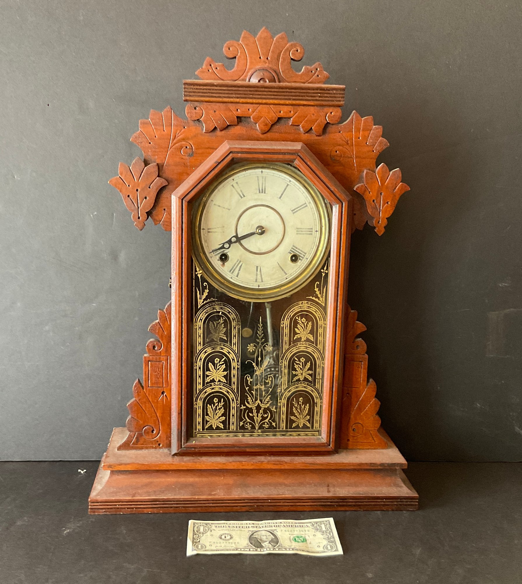 Antique Ingraham Fancy Walnut Table/ Mantle Clock #9990 | Auctionninja.com