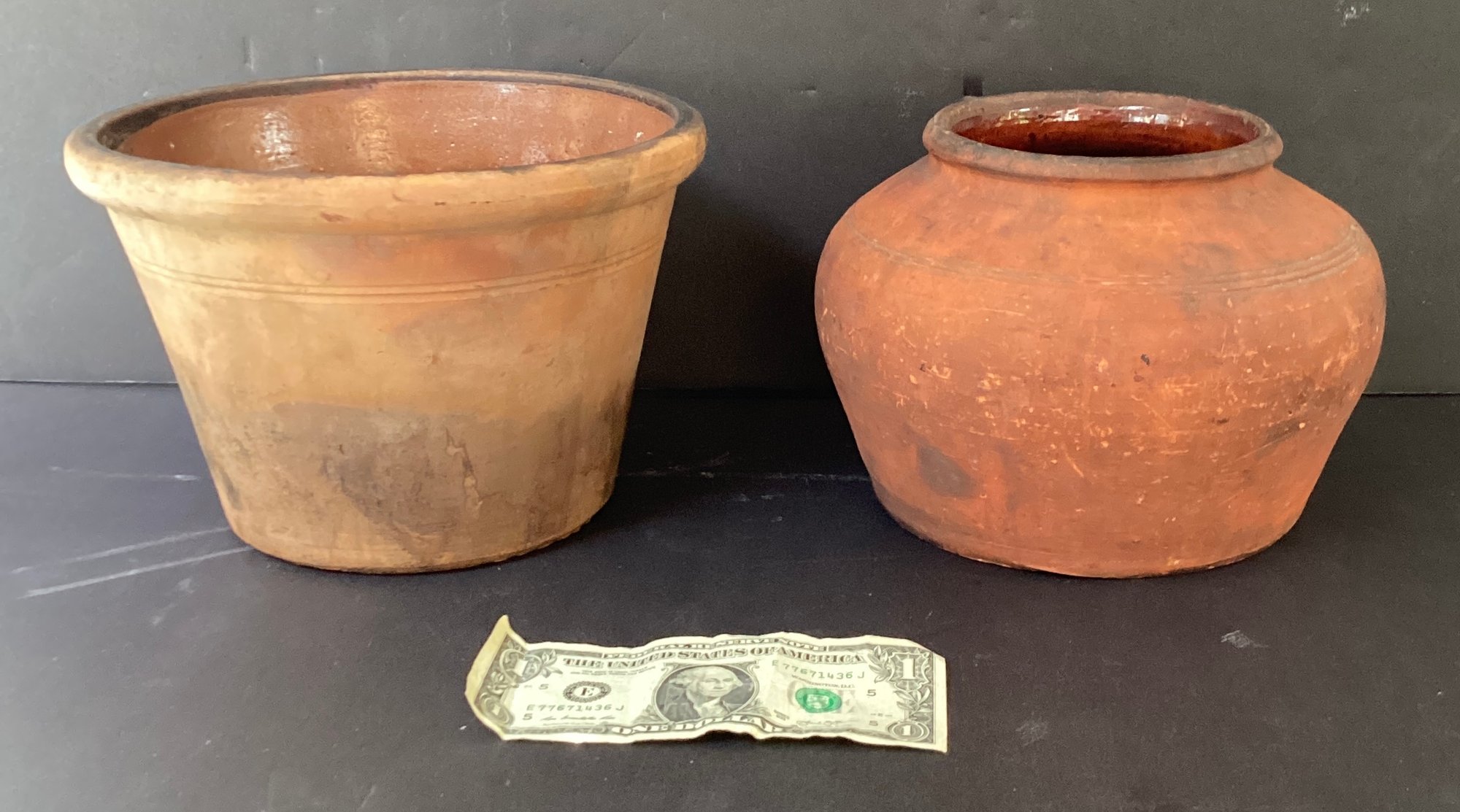 Two Antique American Redware Ceramic Pots #11656 | Auctionninja.com