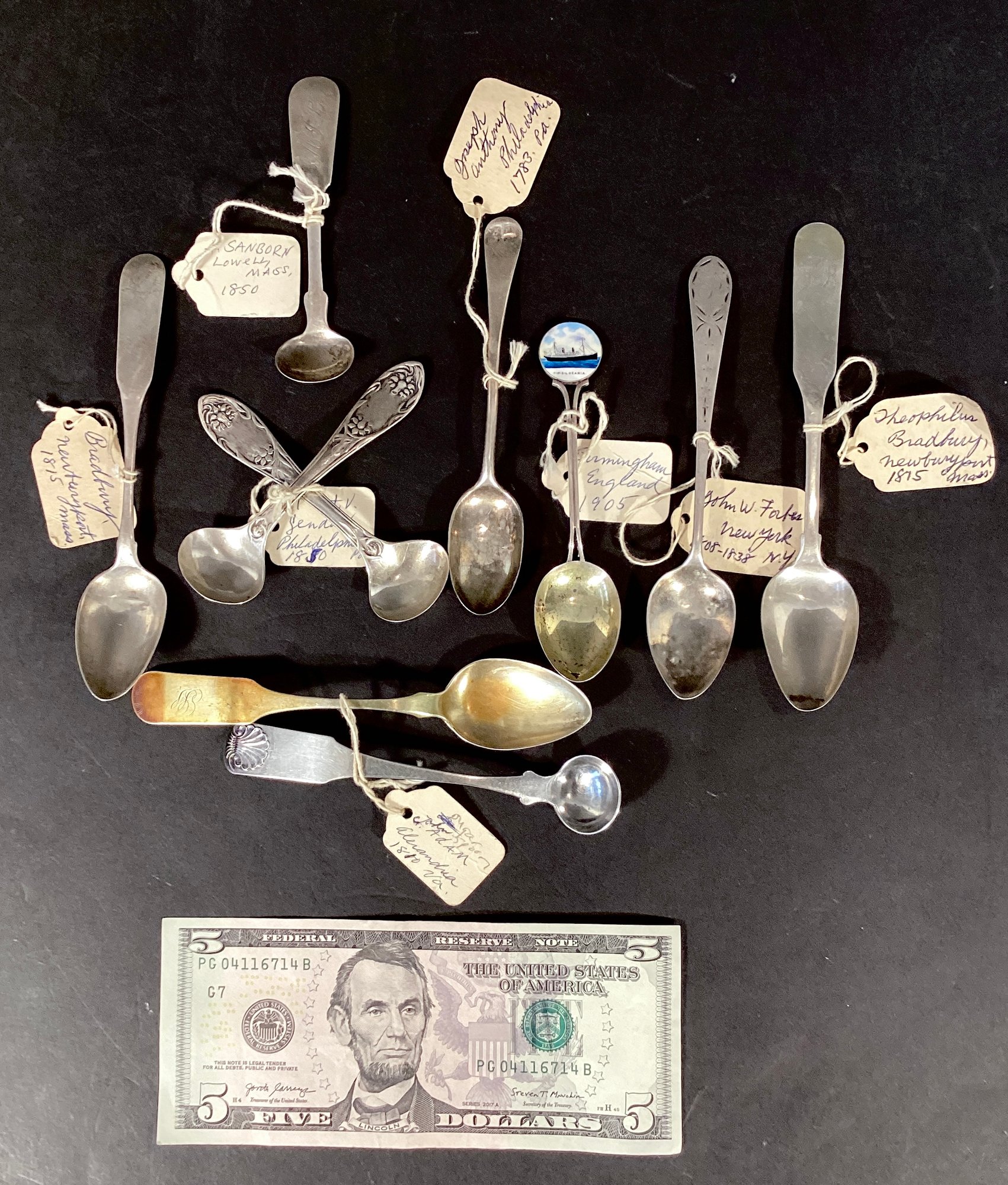 10 Varied Antique Coin Small Silver Spoons Circa 1783-1905 #4 #10633 ...