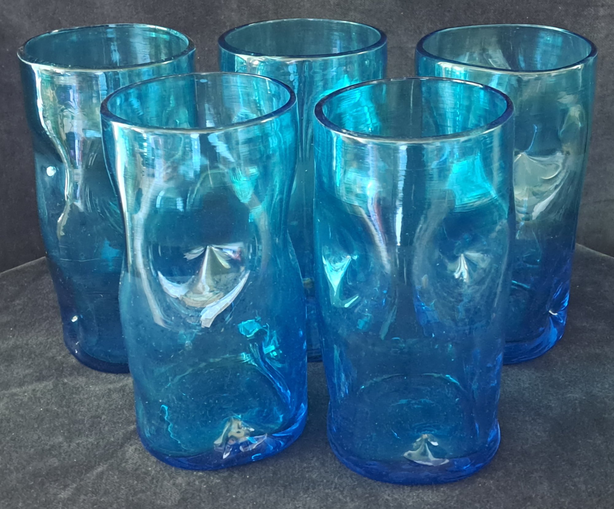 Set Of Five Vintage BLENKO Blown Glass Pinched Or Dimpled Tumblers ...