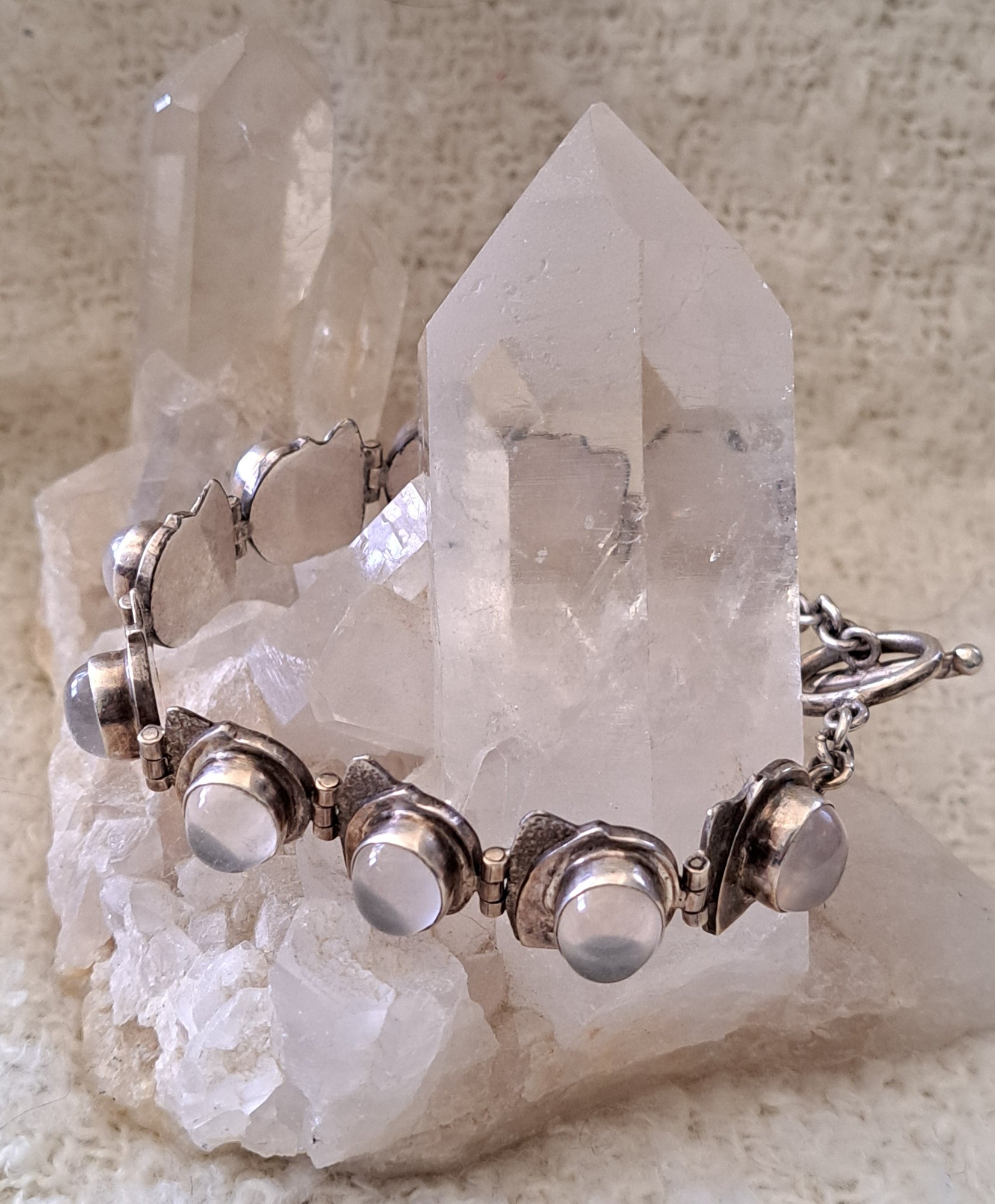 Heavy Sterling And Moonstone Toggle Clasp Bracelet #9030 | Auctionninja.com
