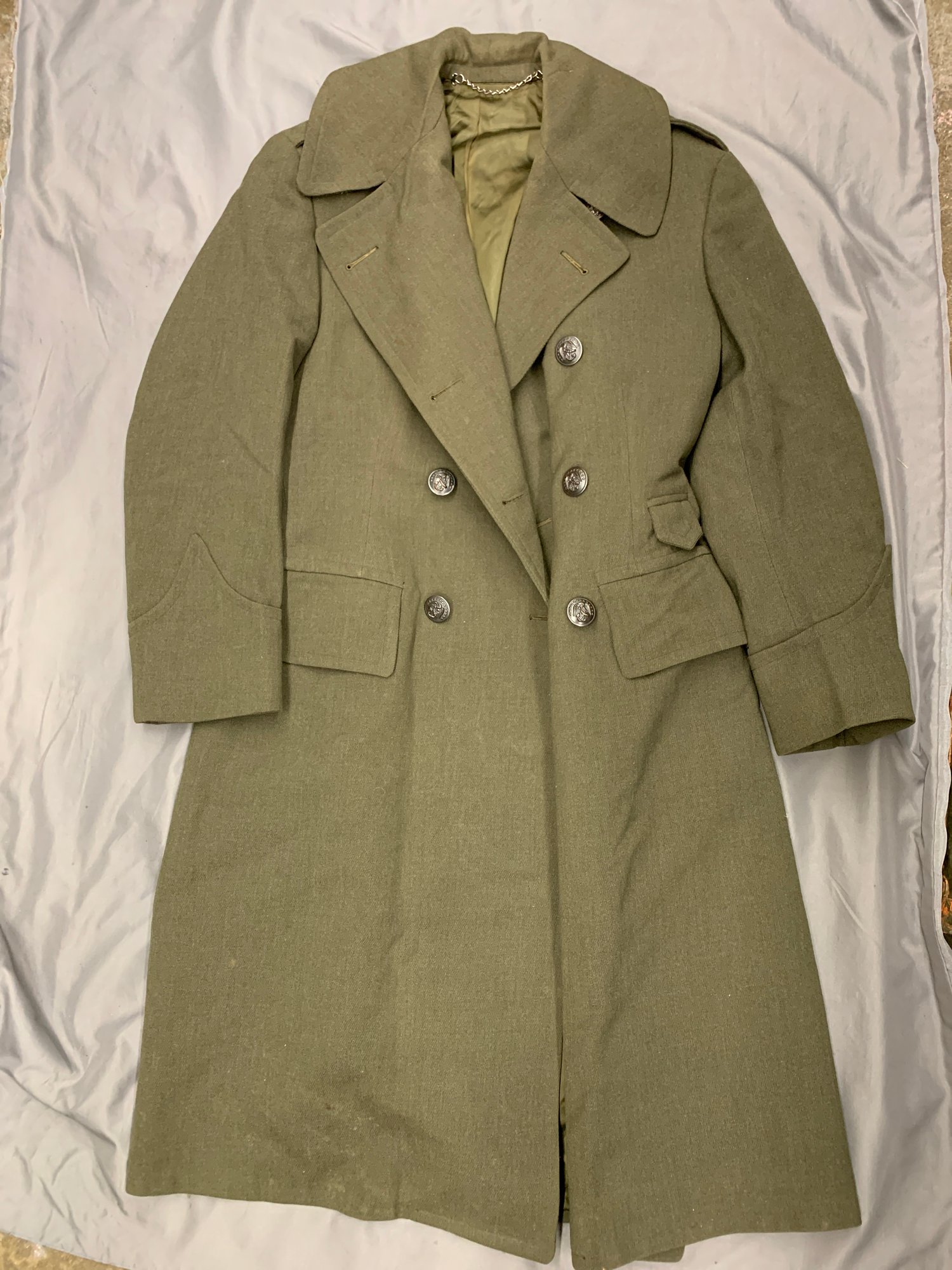 WW2-ERA U.S. MARINE CORPS OFFICER SERVICE GREEN OVERCOAT, NAMED TO ORLO ...