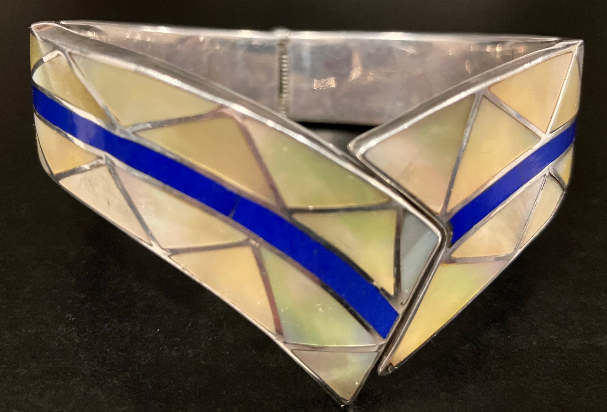 STUNNING STERLING SILVER BRACELET WITH MOTHER-OF-PEARL AND LAPIS ...