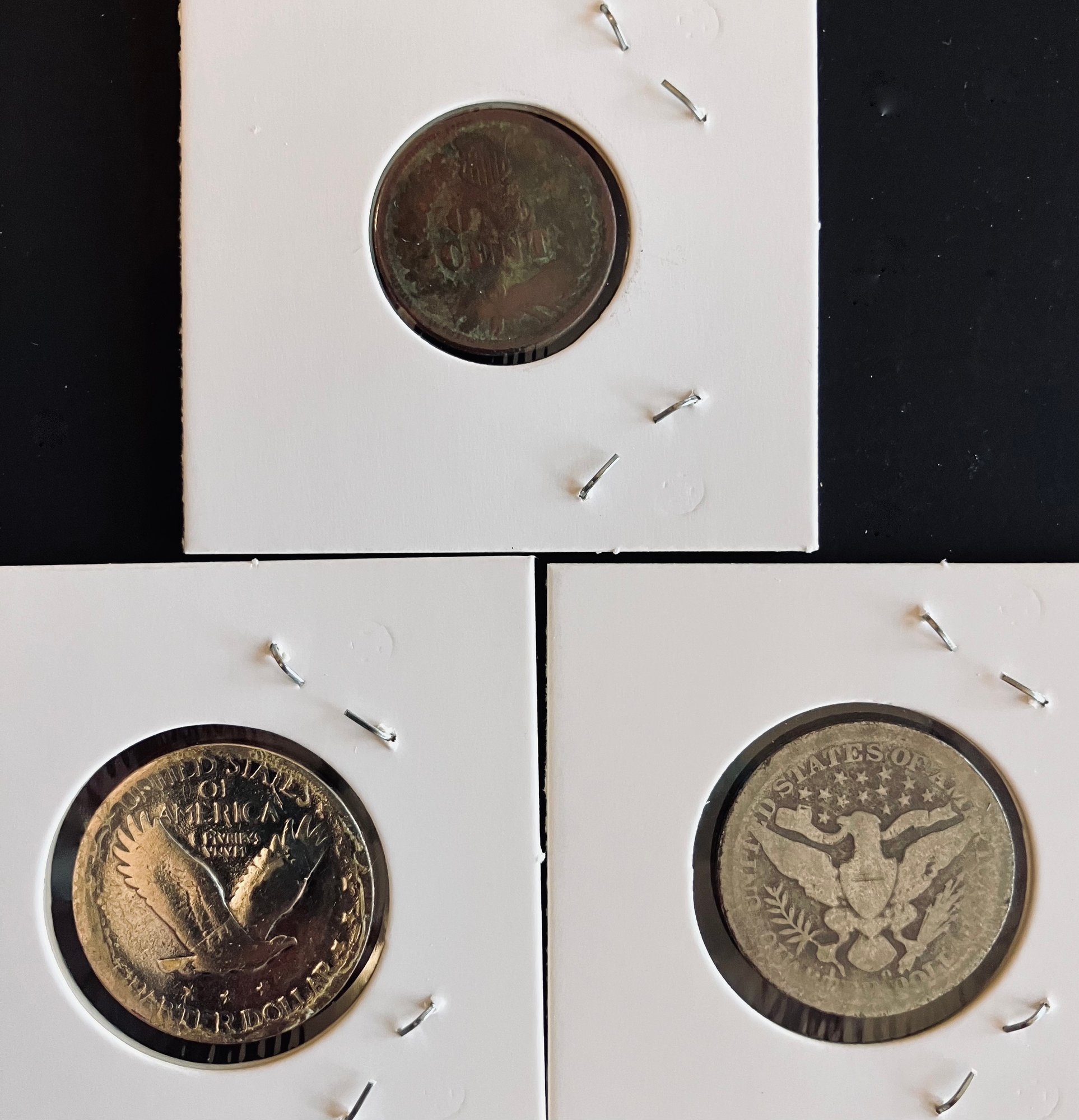 THREE VERY OLD COINS---1864 PENNY---1893-O QUARTER----1926 QUARTER ...