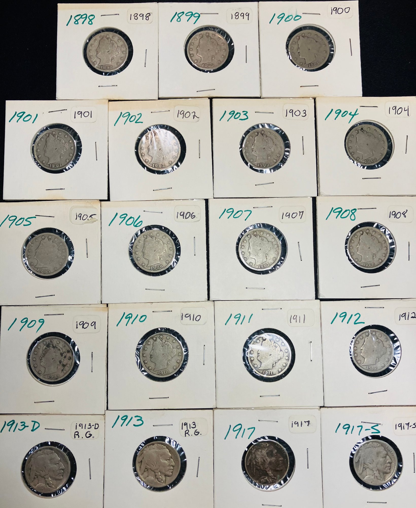 NINETEEN (19) VERY VERY OLD NICKELS---1898 To 1917--Not Complete Set ...