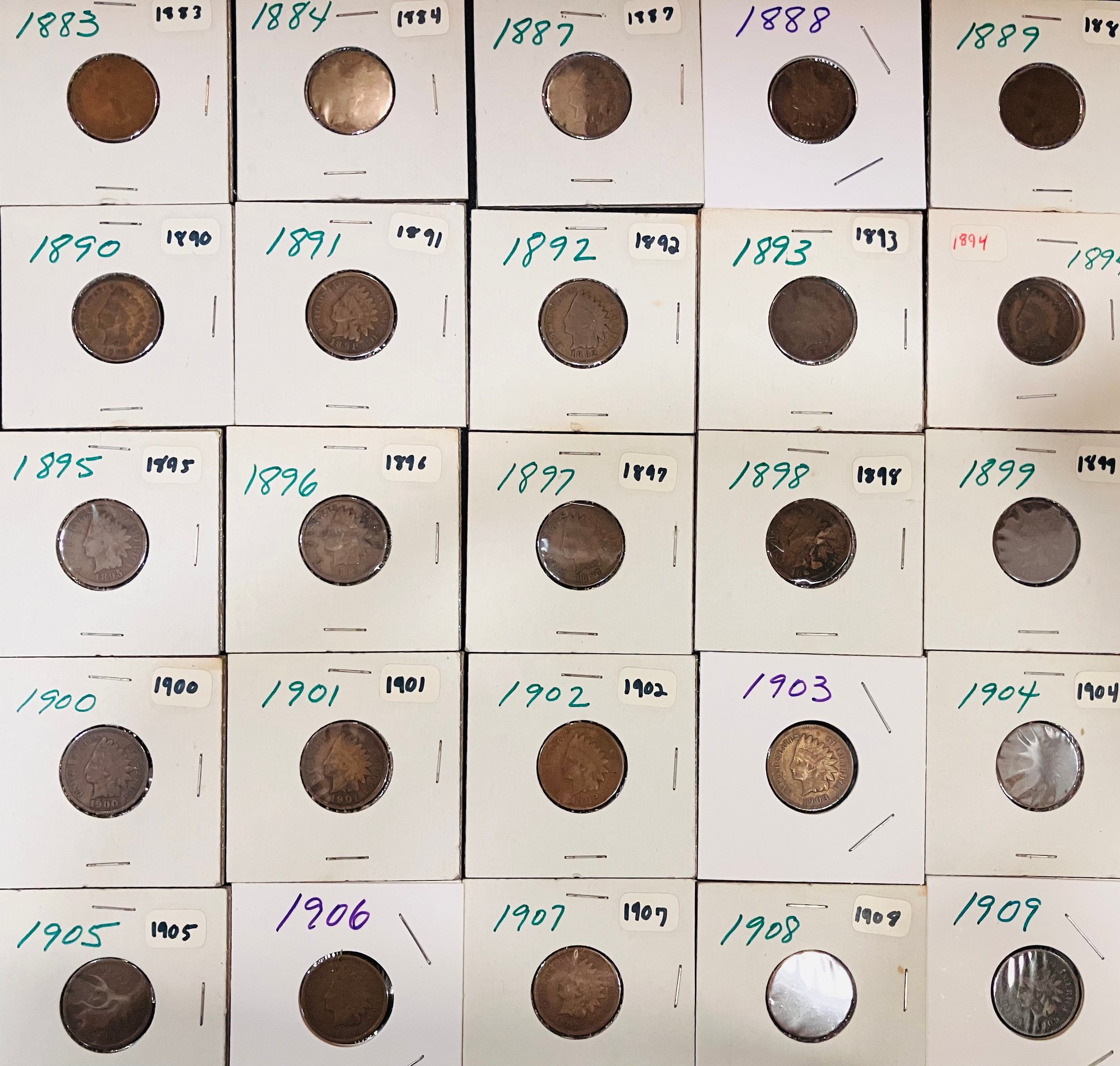 TWENTY FIVE (25) VERY OLD PENNIES----VERY GOOD TO GOOD CONDITION---1883 ...