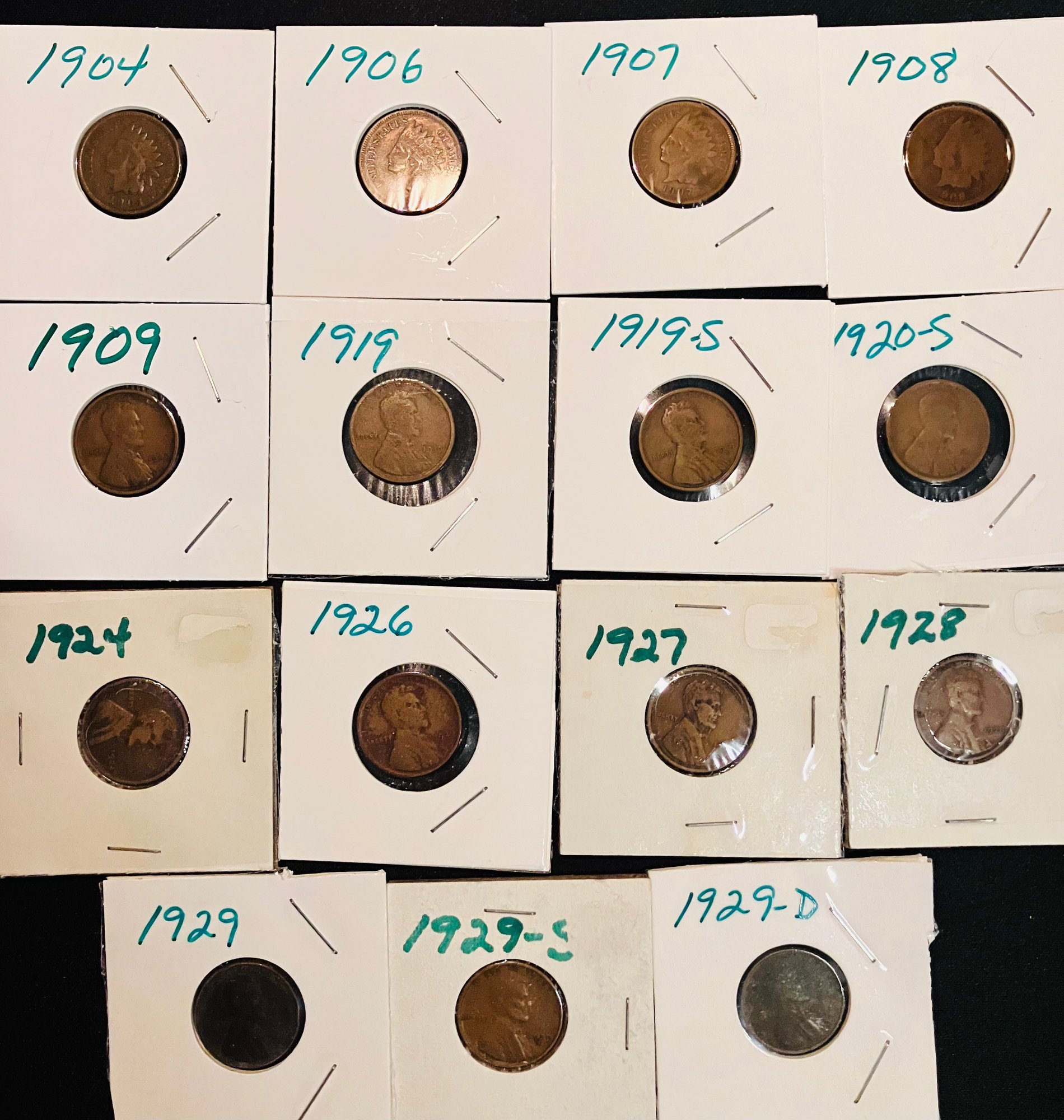 FIFTEEN (15) EARLY 20TH CENTURY CIRCULATED PENNIES--1904 To 1929---Not ...