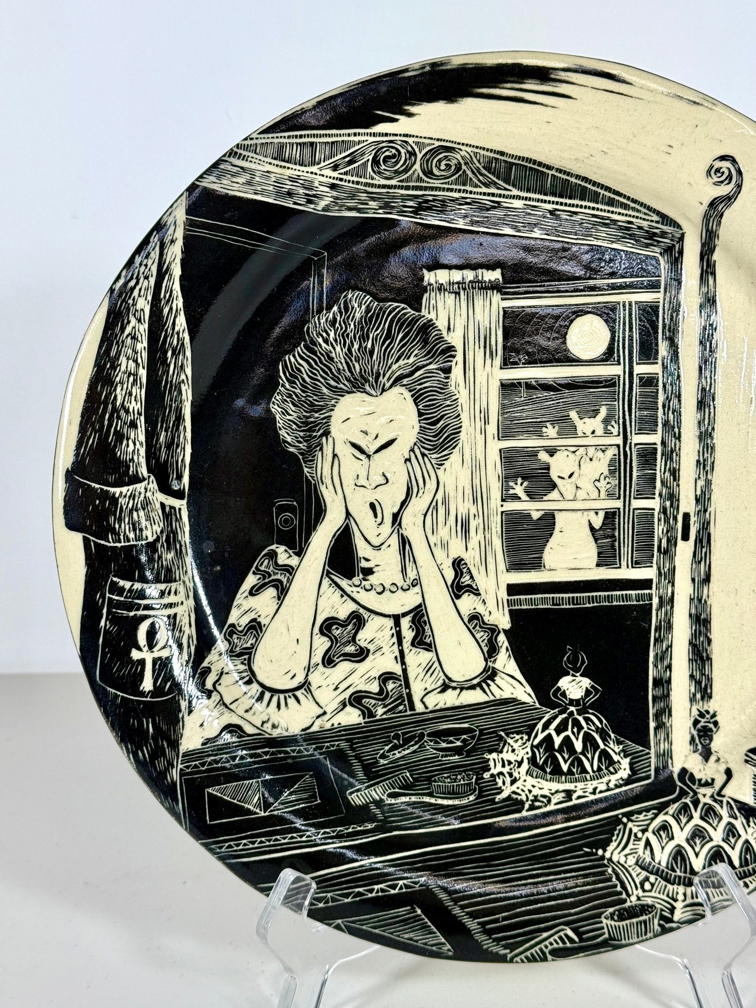 Hand Etched "Sgraffito" Art Plate - Signed On Back #10470 ...