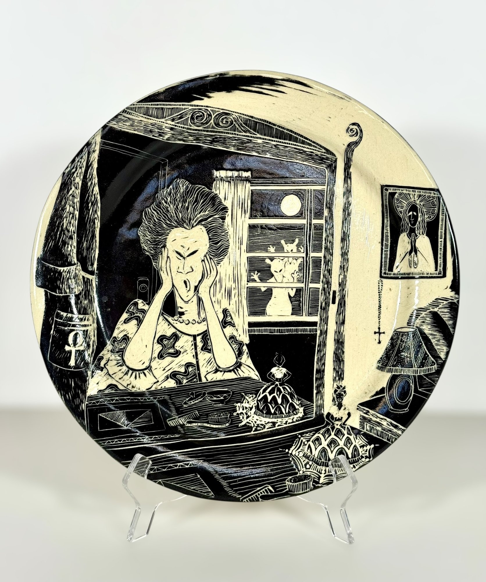 Hand Etched "Sgraffito" Art Plate - Signed On Back #10470 ...