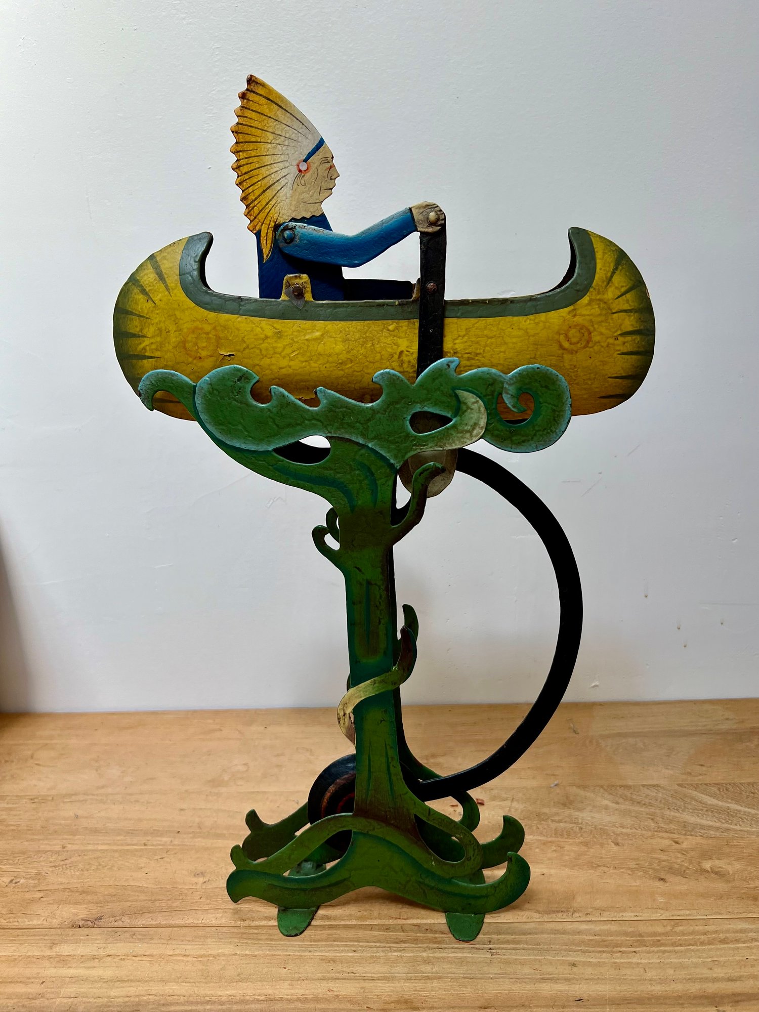 Lg Whimsical Heavy Metal Rowing Indian In Canoe Handmade Balance Art ...