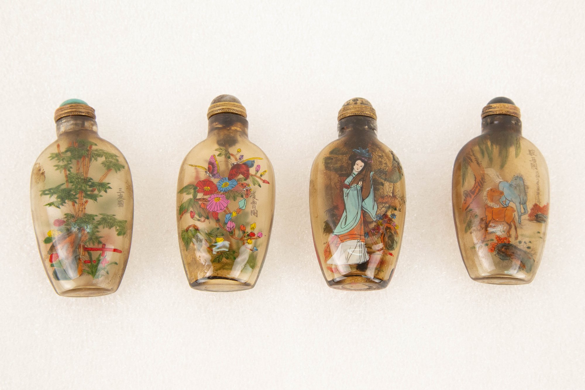 Set Of 4 Chinese Inner Hand-Painted Glass Snuff Bottles #20110 ...