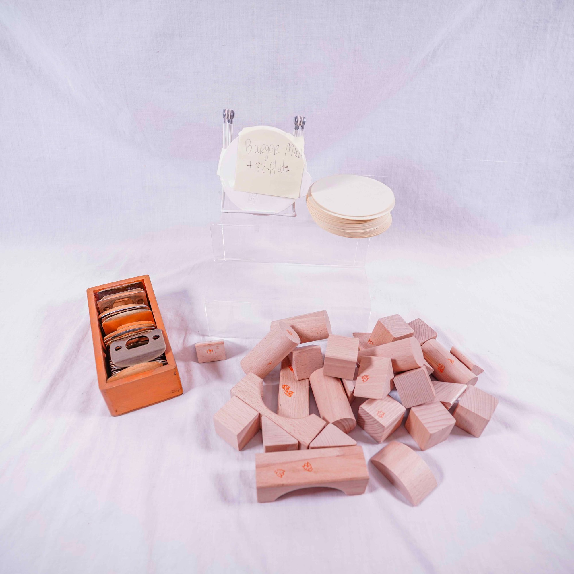 Lot Of Toy Wood Blocks, Hamburger Patty Mold, & Door Hardware #1203 ...