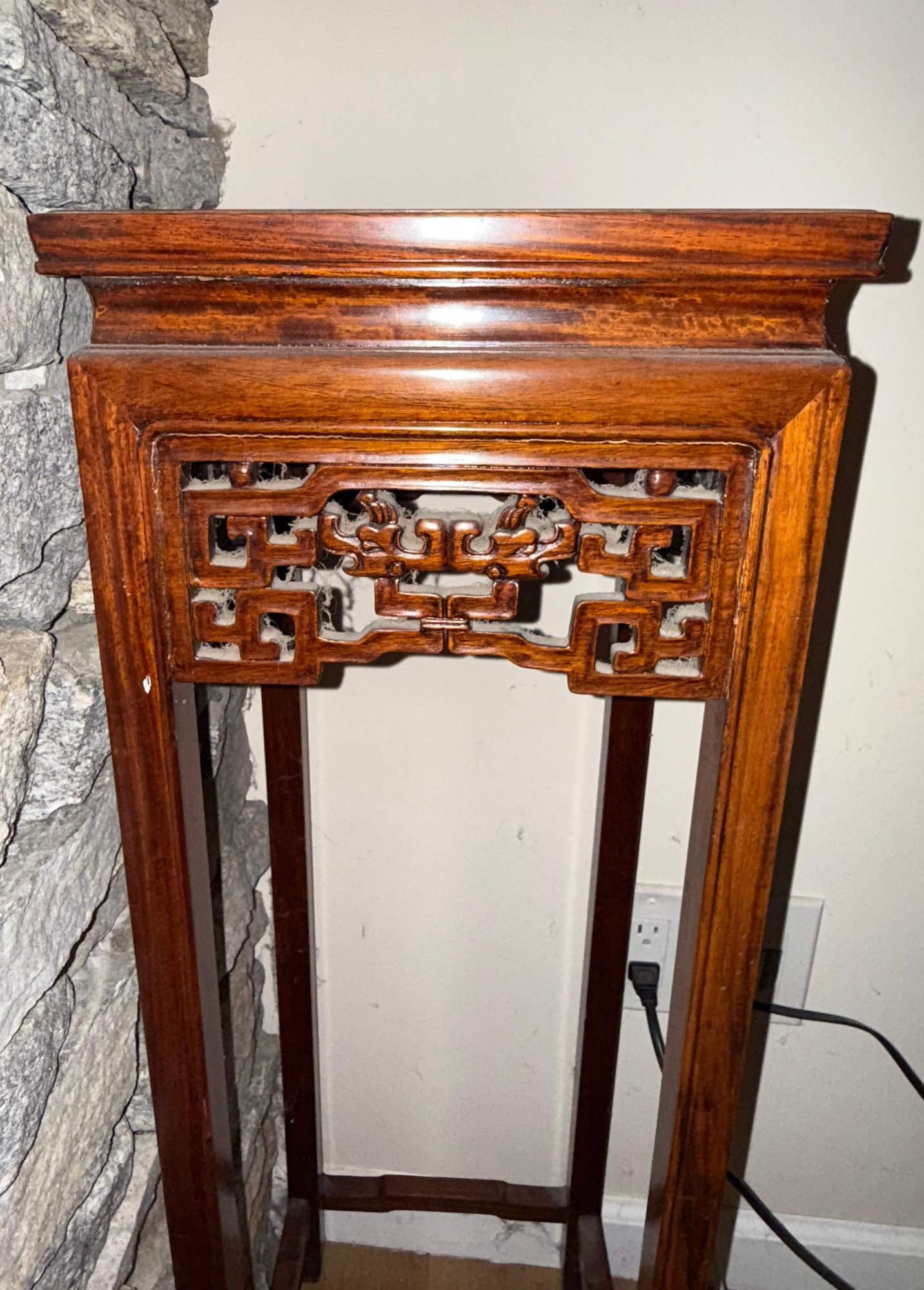 Antique Chinese Huanghuali Carved Double Dragon Motif Pedestal Stand ...