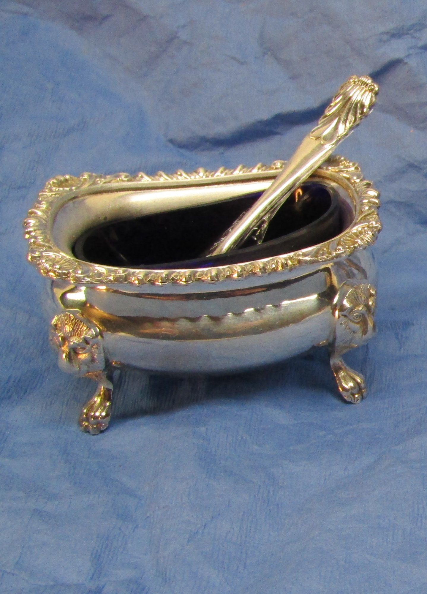 Birks Sterling Silver Salt Cellar Blue Cobalt Glass Footed #13075 ...
