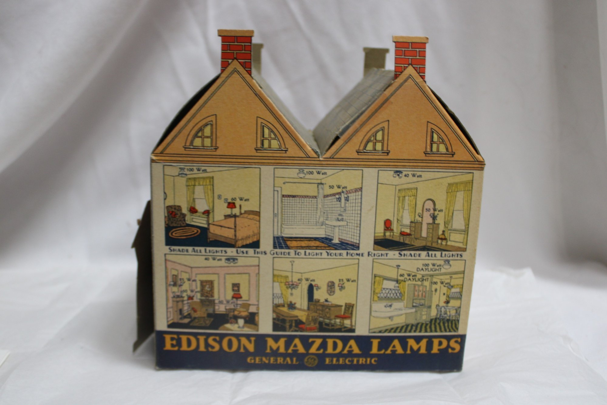 RARE HTF Vintage 1930 Edison Mazda Lamps Lampville Cardboard House ...