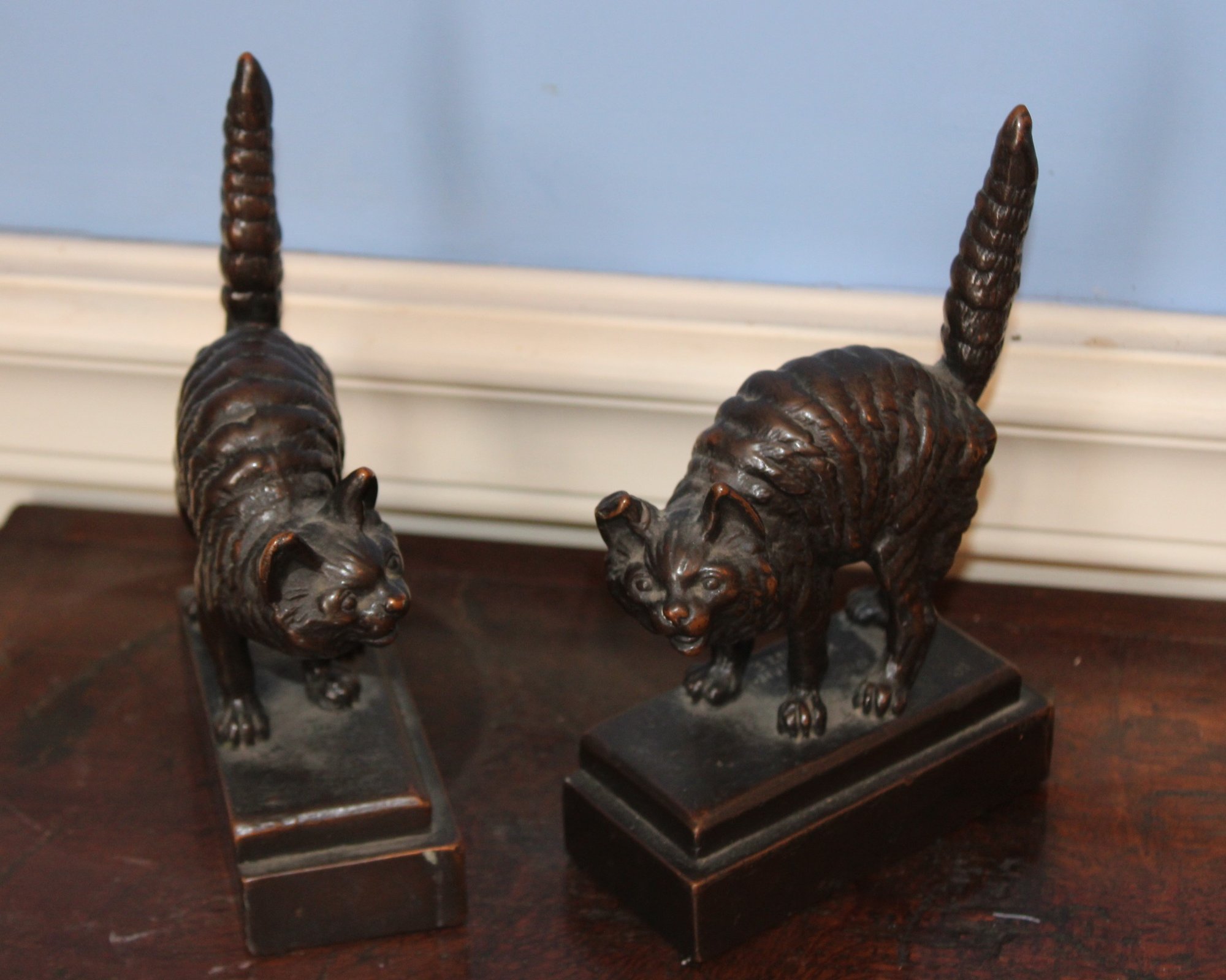 Two Antique Pompeian Bronze Cat Sculptures Bookends- Bronze Clad #12296 ...