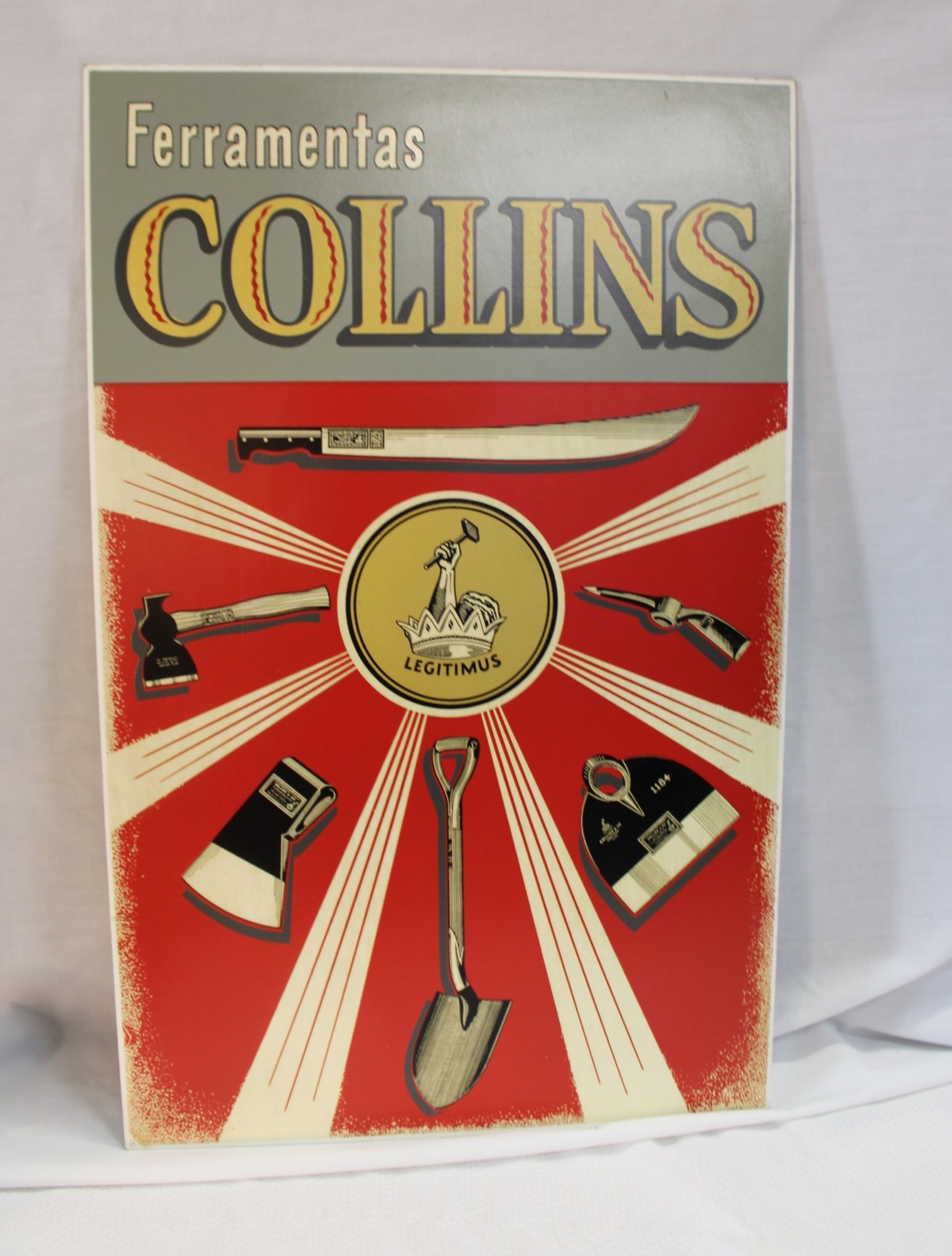 RARE Vintage ORIGINAL COLLINS TOOLS AXE ADVERTISING SIGN 22 X 14 ...