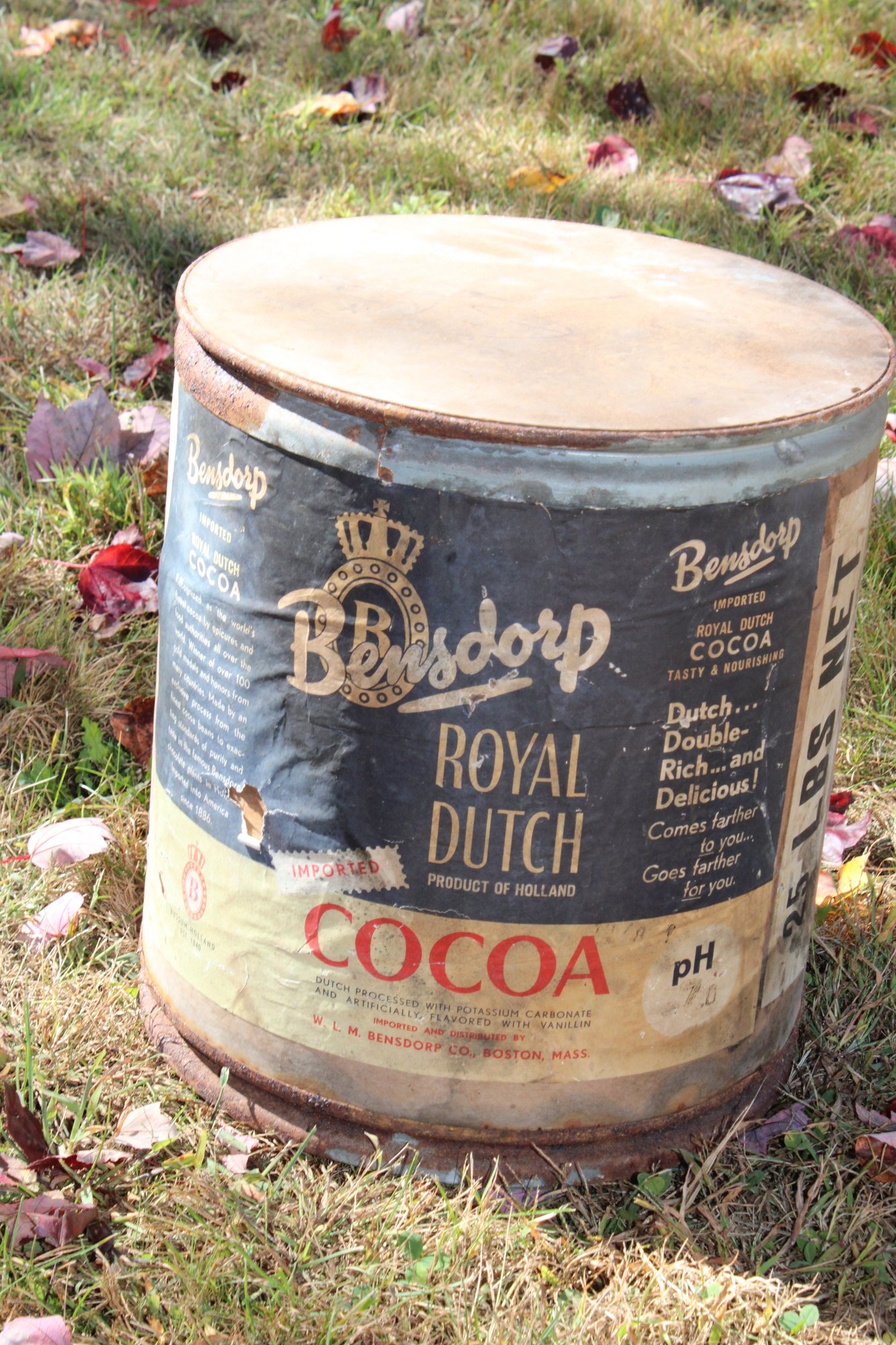 EARLY ADVERTISING 25 LBS BENSDORP ROYAL DUTCH COCOA BARREL CONTAINER ...