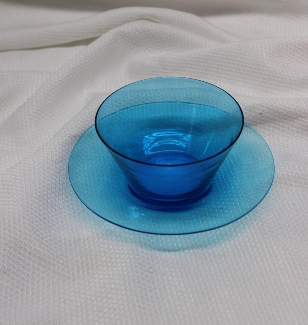 VINTAGE STEUBEN BLUE GLASS FINGER BOWL AND UNDERPLATE - CARDER ERA ...