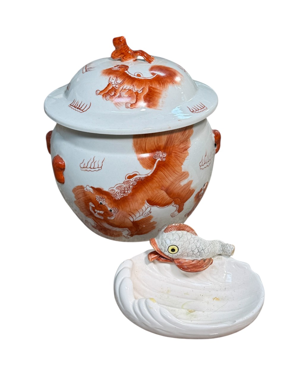 Chinese Foo Dog Lidded Jar & Koi Fish Soap Dish (BA2) #31214 ...