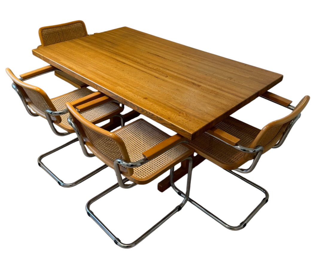 Mid Century Italian Rattan Armchairs & Butcher Block Wooden Table (L1 ...