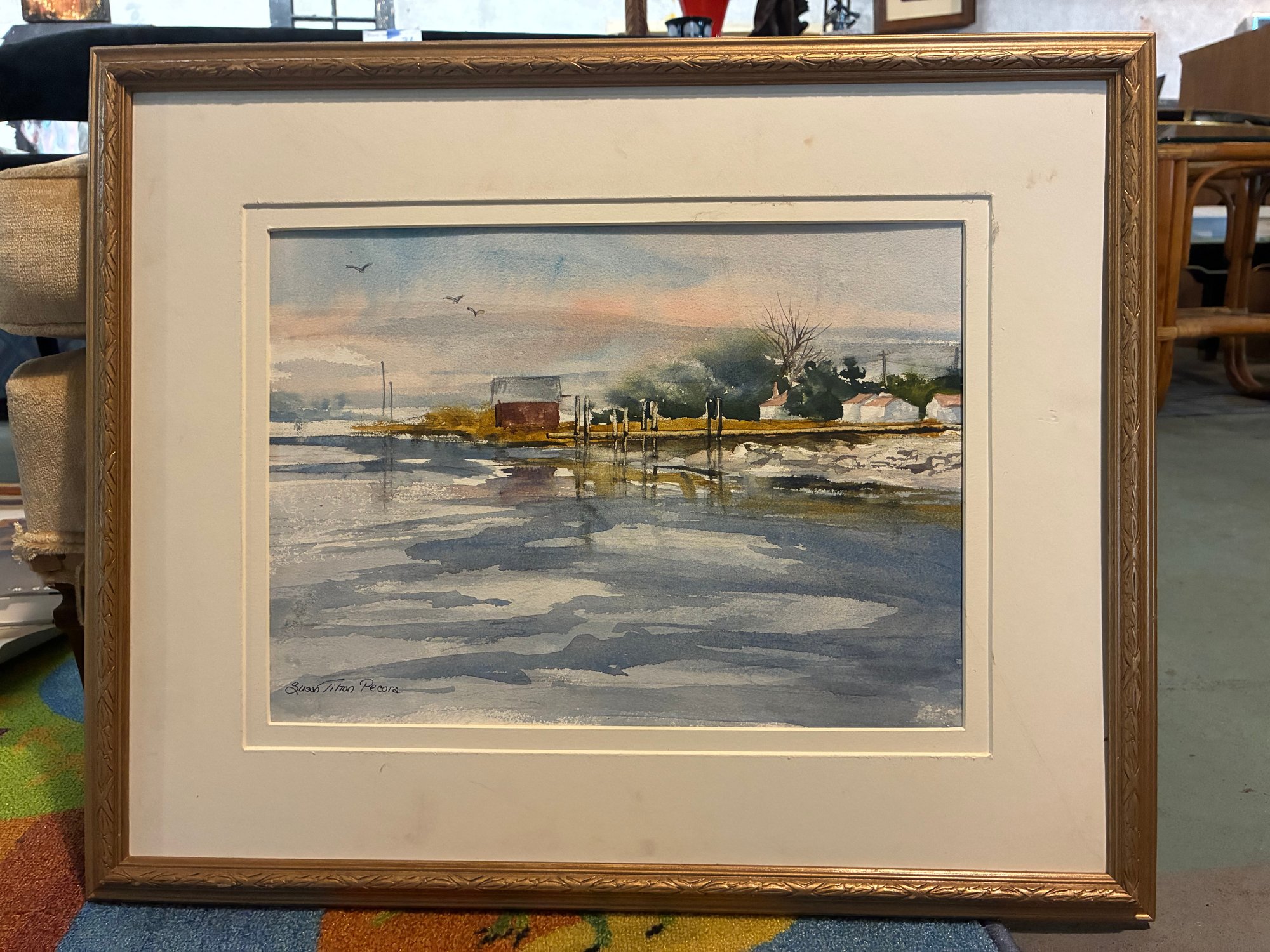 Signed Framed Watercolor Water-scape By Susan Tilton Pecora #24570 ...