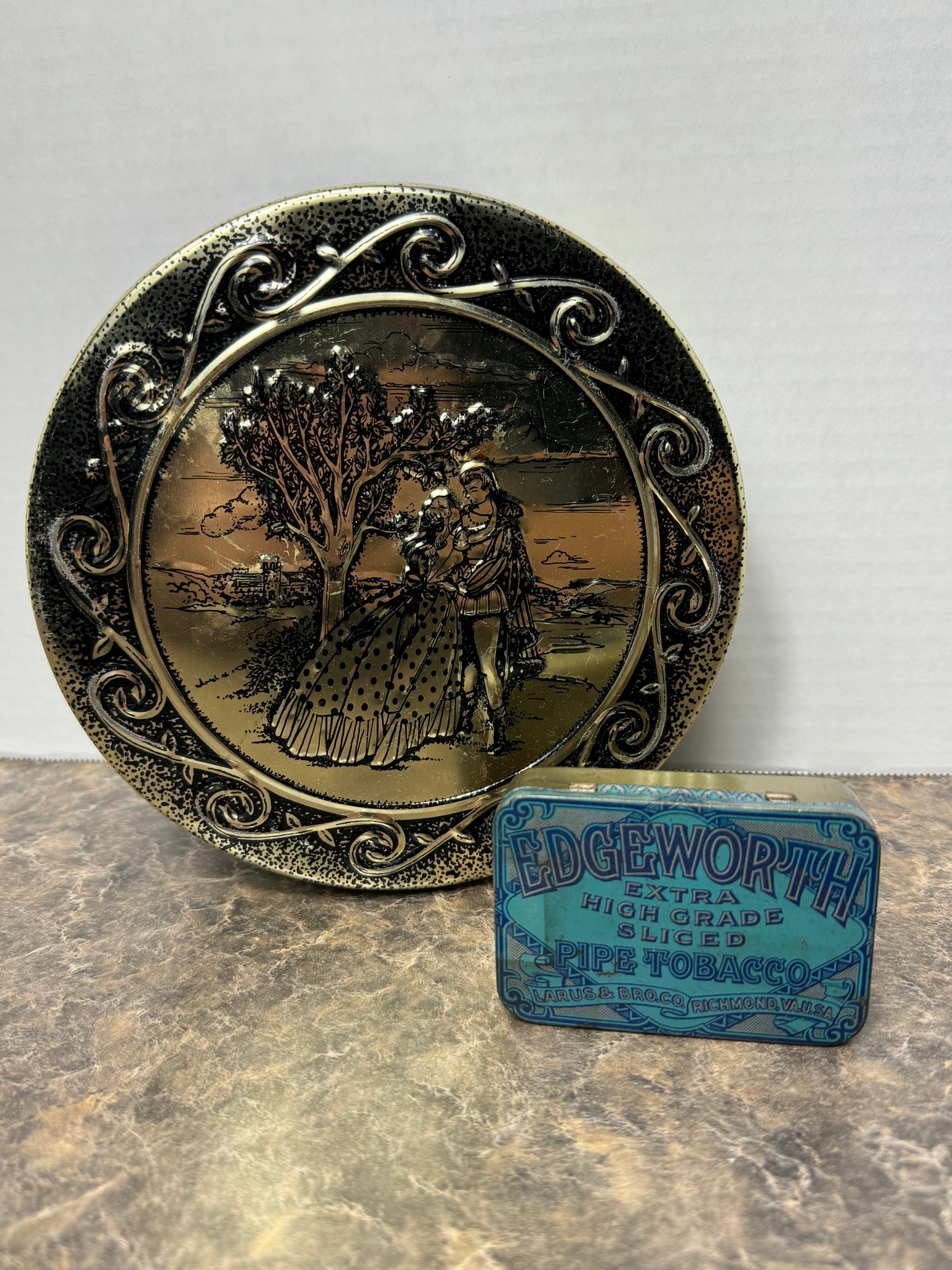 Antique Tobacco Tin & Silver Colonial Tin #11373 | Auctionninja.com
