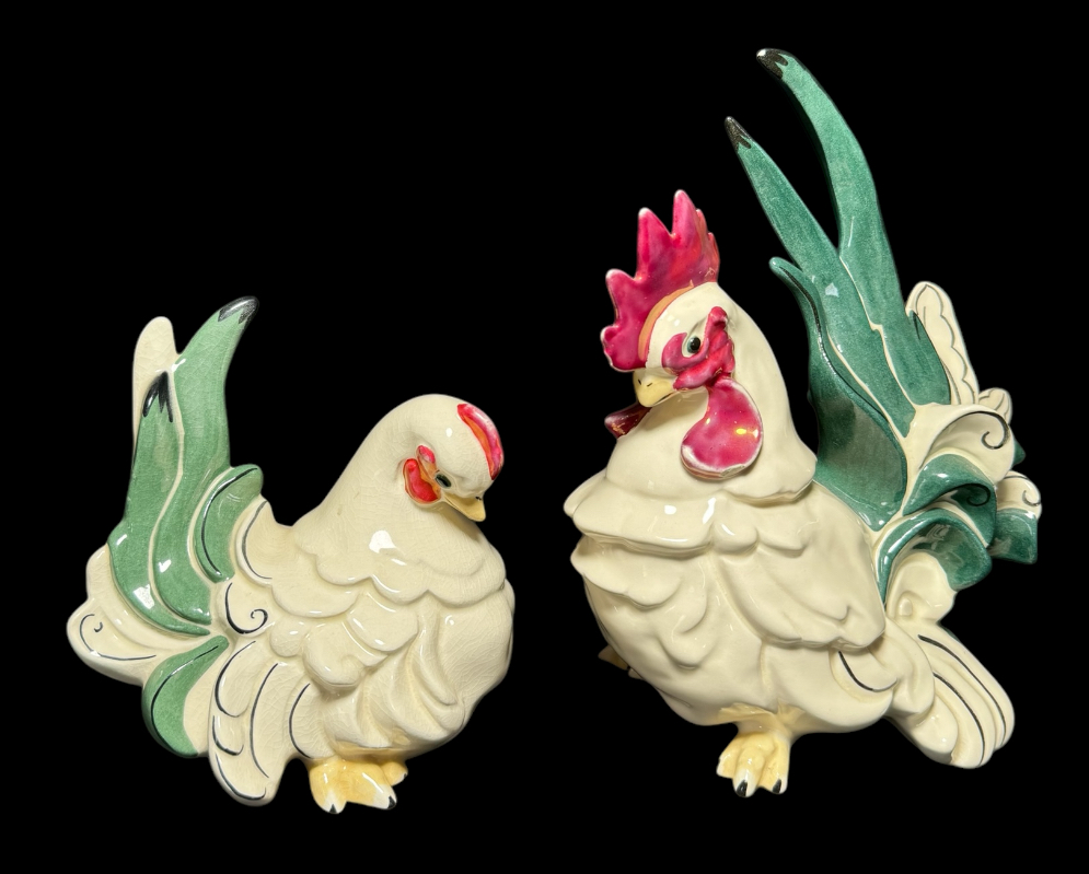 Kay Finch Signed Pottery Rooster & Chicken 1950s Handmade Art (LR ...