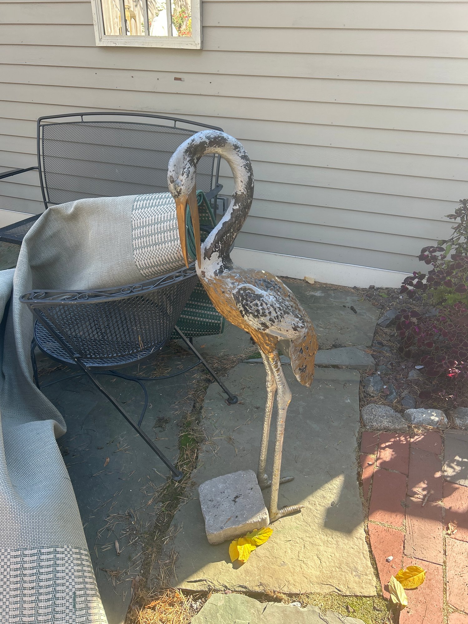 Wrought Iron Crane With Stone Base #13066 | Auctionninja.com