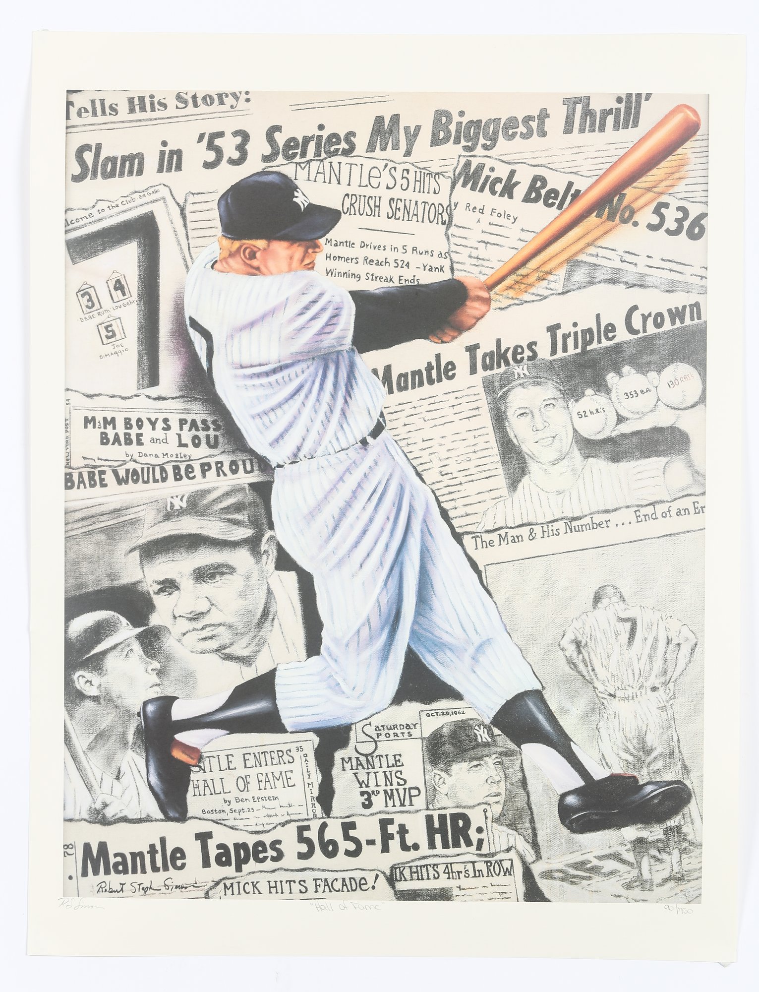 Hall Of Fame Mickey Mantle Limited Edition Print By Robert Stephen ...