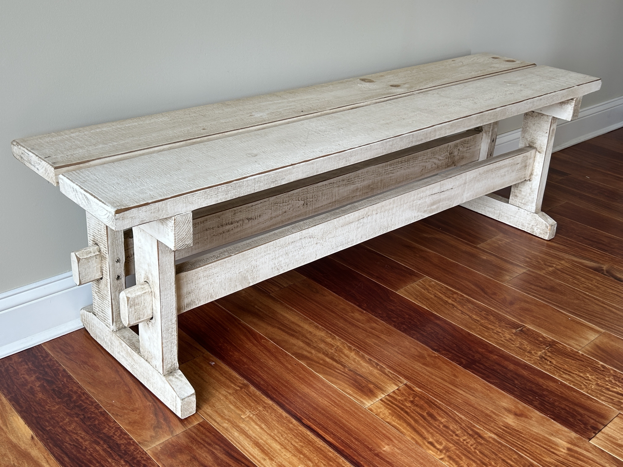 Rustic Whitewashed Solid Wood Bench #160738 | Auctionninja.com