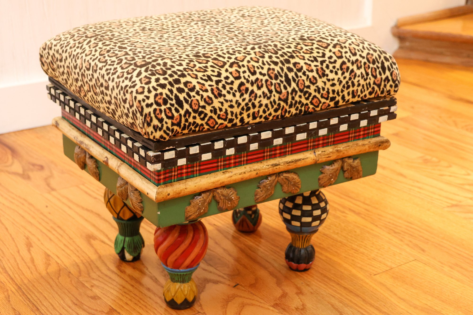 MacKenzie-Childs Style Leopard Print Footstool #167521 | Auctionninja.com