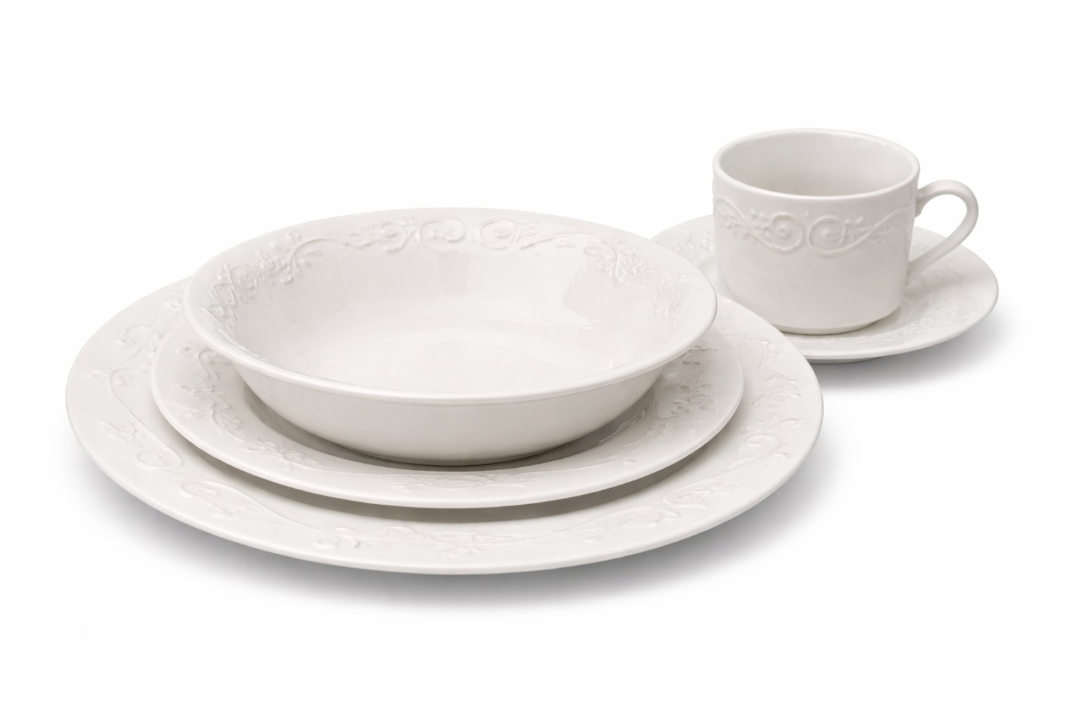 Service For 8 White Embossed Ceramic Dinnerware Set #175013 ...
