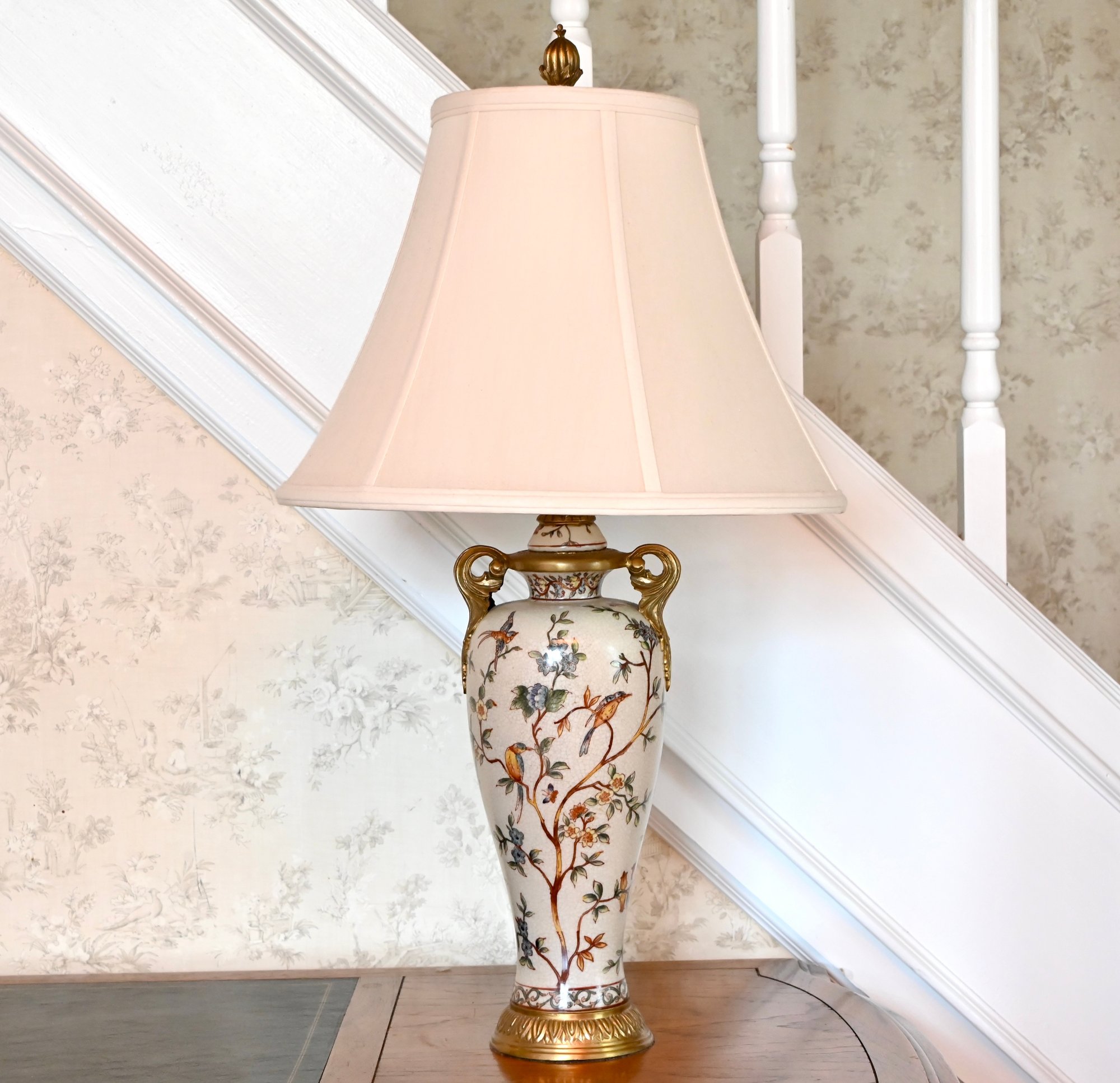 Hand-Painted Floral Porcelain Lamp With Ornate Brass Handles #157025 ...