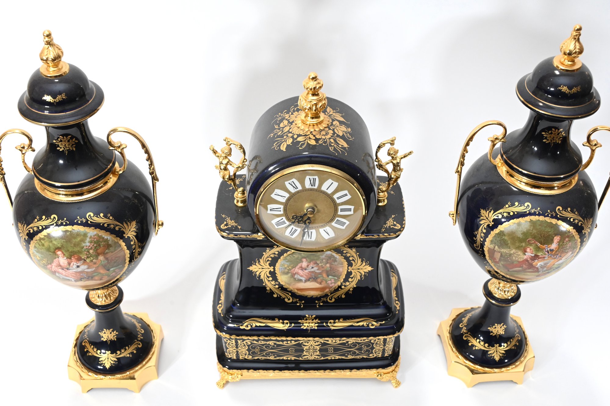Limoges French Porcelain Clock And Garniture Set #160142 | Auctionninja.com