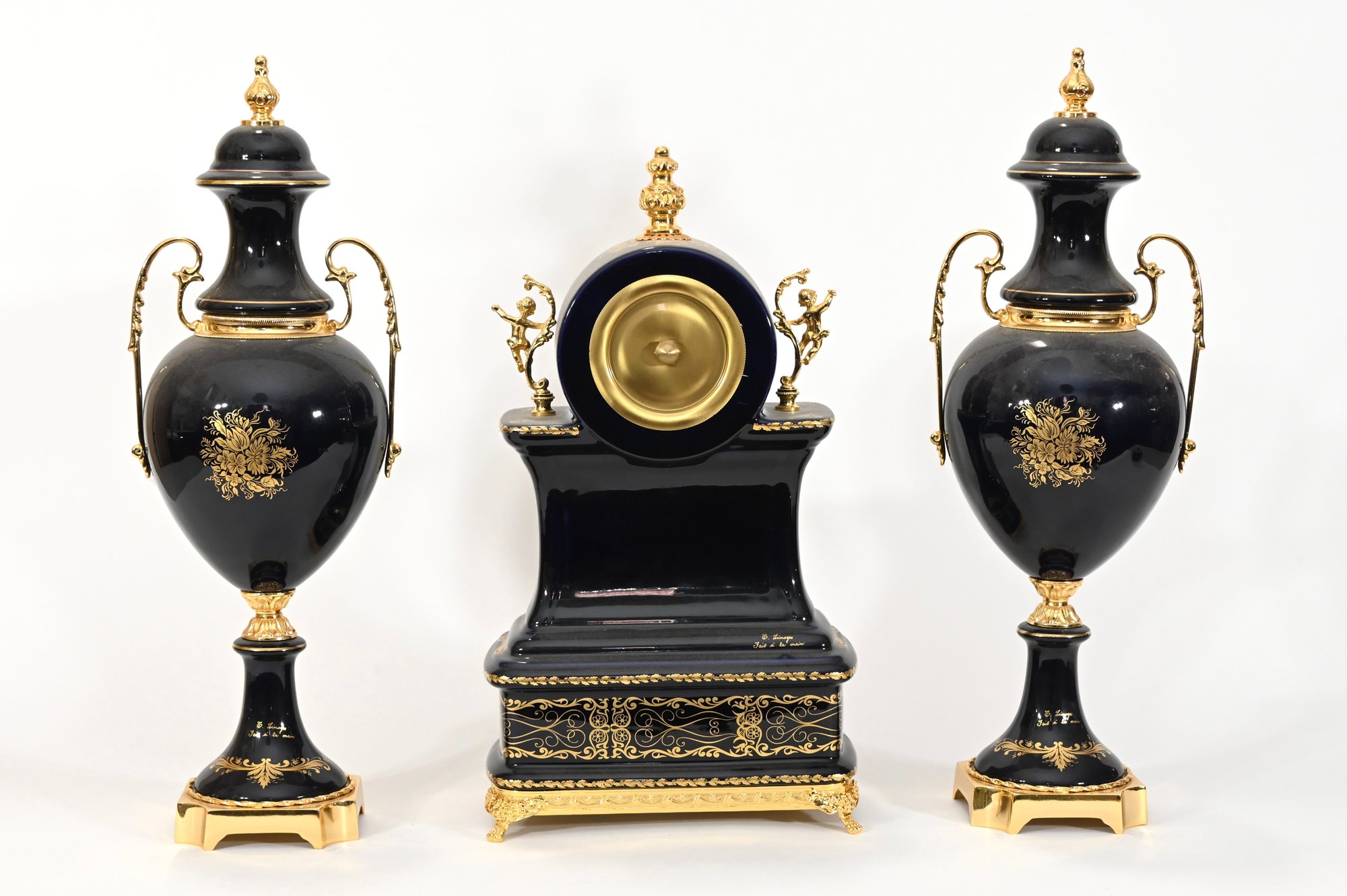 Limoges French Porcelain Clock And Garniture Set #160142 | Auctionninja.com