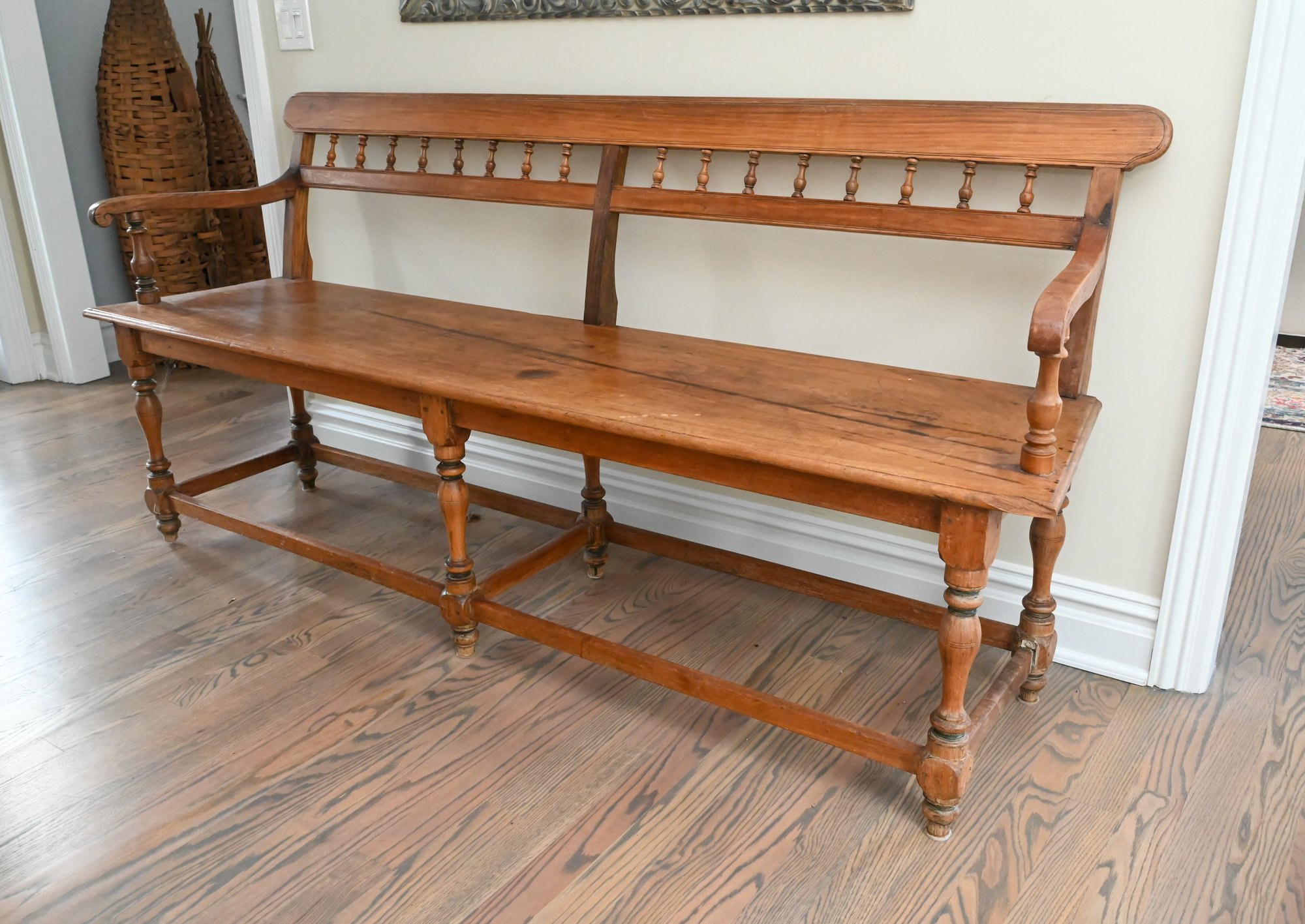 Antique Spindle-Back Wood Bench #171684 | Auctionninja.com
