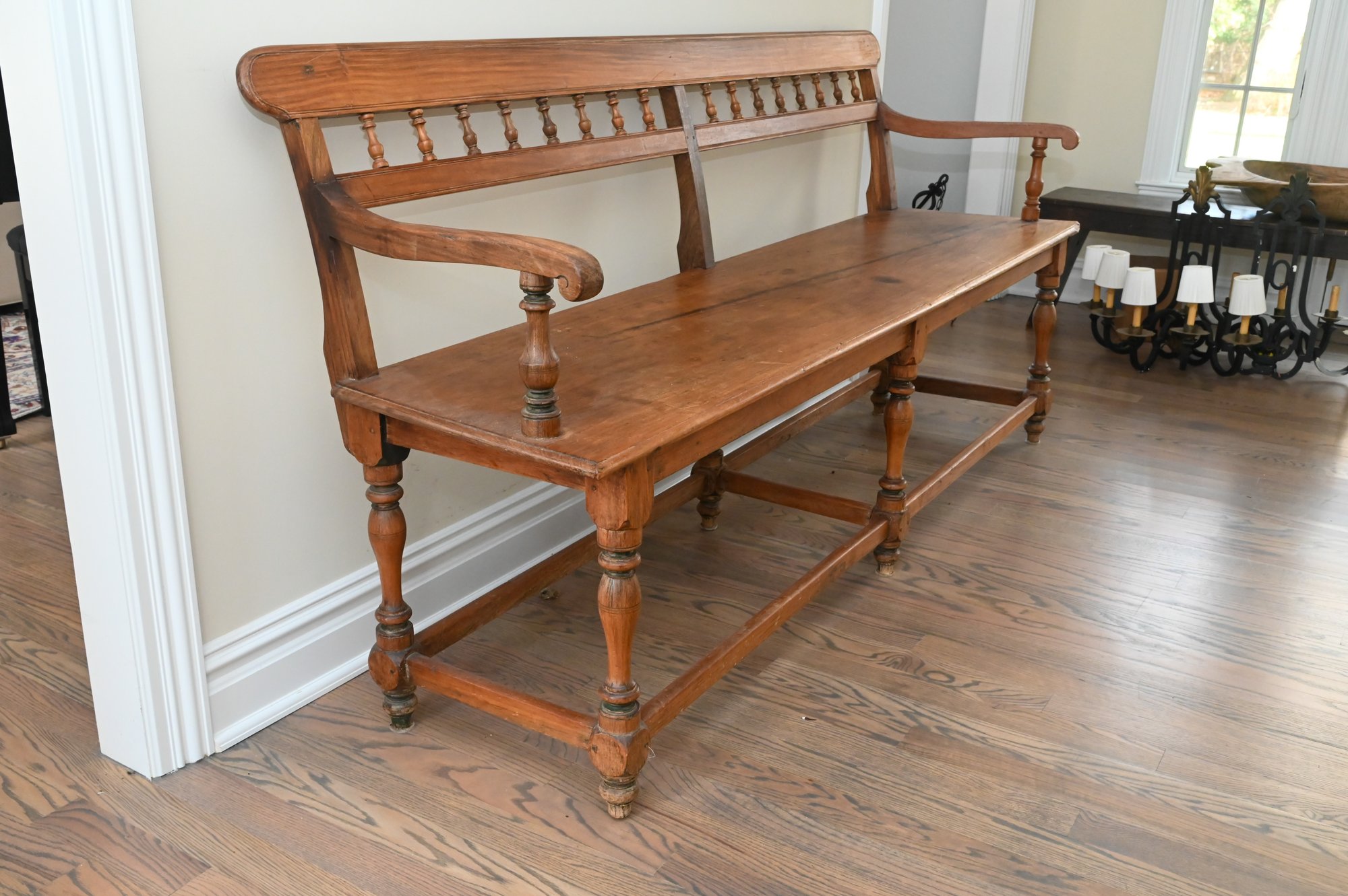 Antique Spindle-Back Wood Bench #171684 | Auctionninja.com