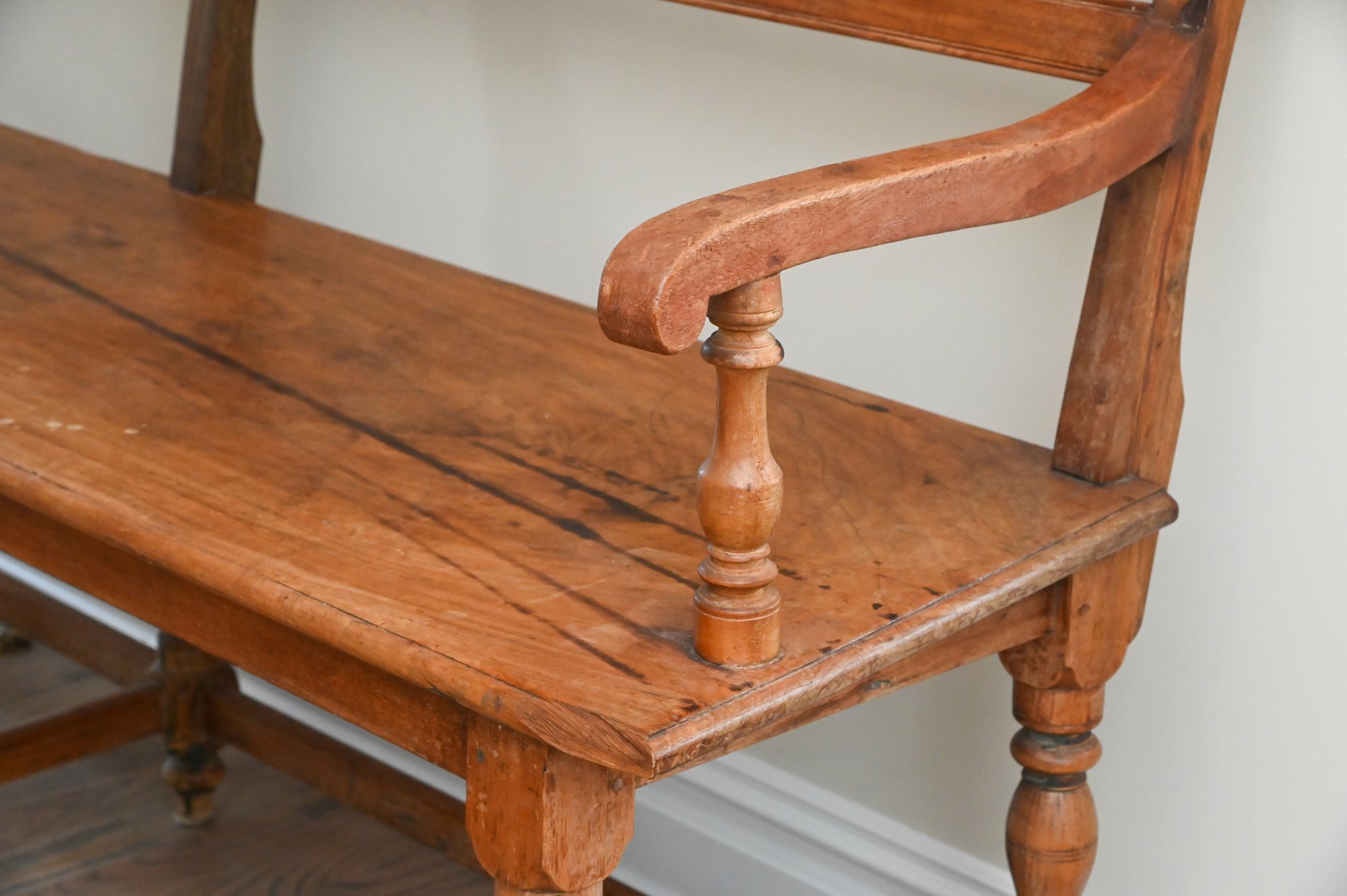 Antique Spindle-Back Wood Bench #171684 | Auctionninja.com