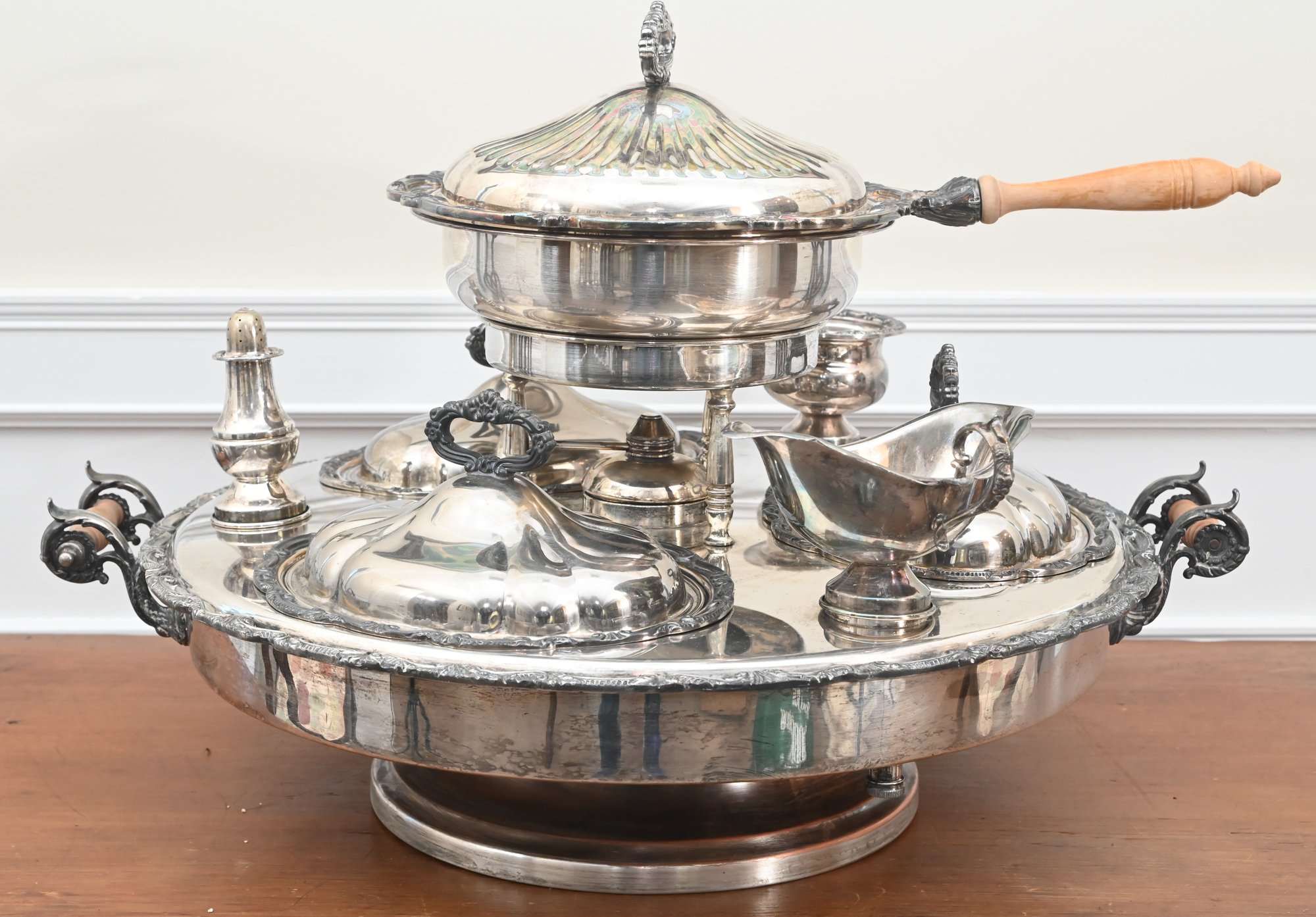 English Victorian Sheffield Silver Plate Heated Lazy Susan Server ...