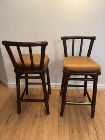 Pair McGuire Counter Stools Featuring Raffia Type Fabric, Solid Heavy ...