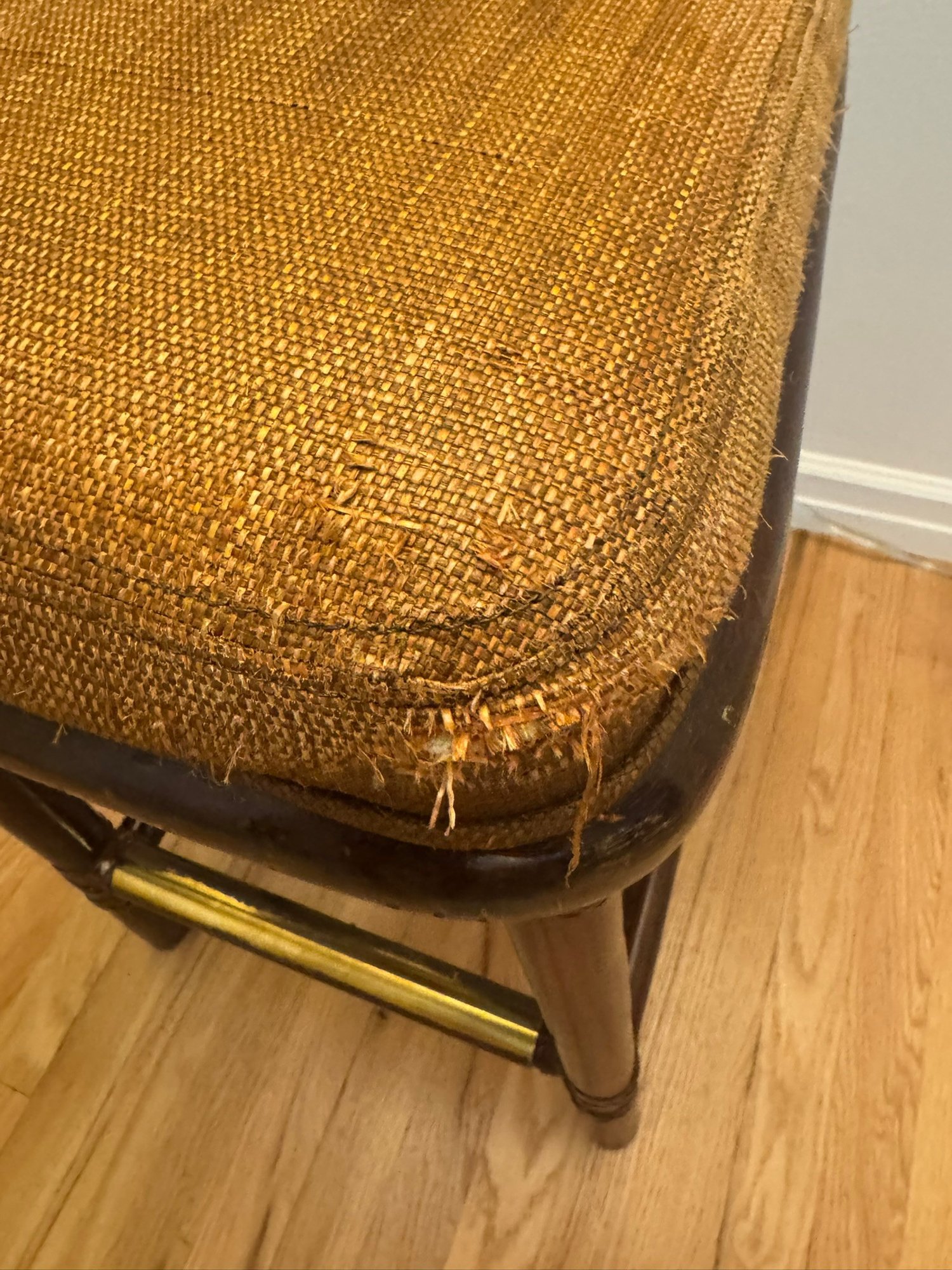 Pair McGuire Counter Stools Featuring Raffia Type Fabric, Solid Heavy ...