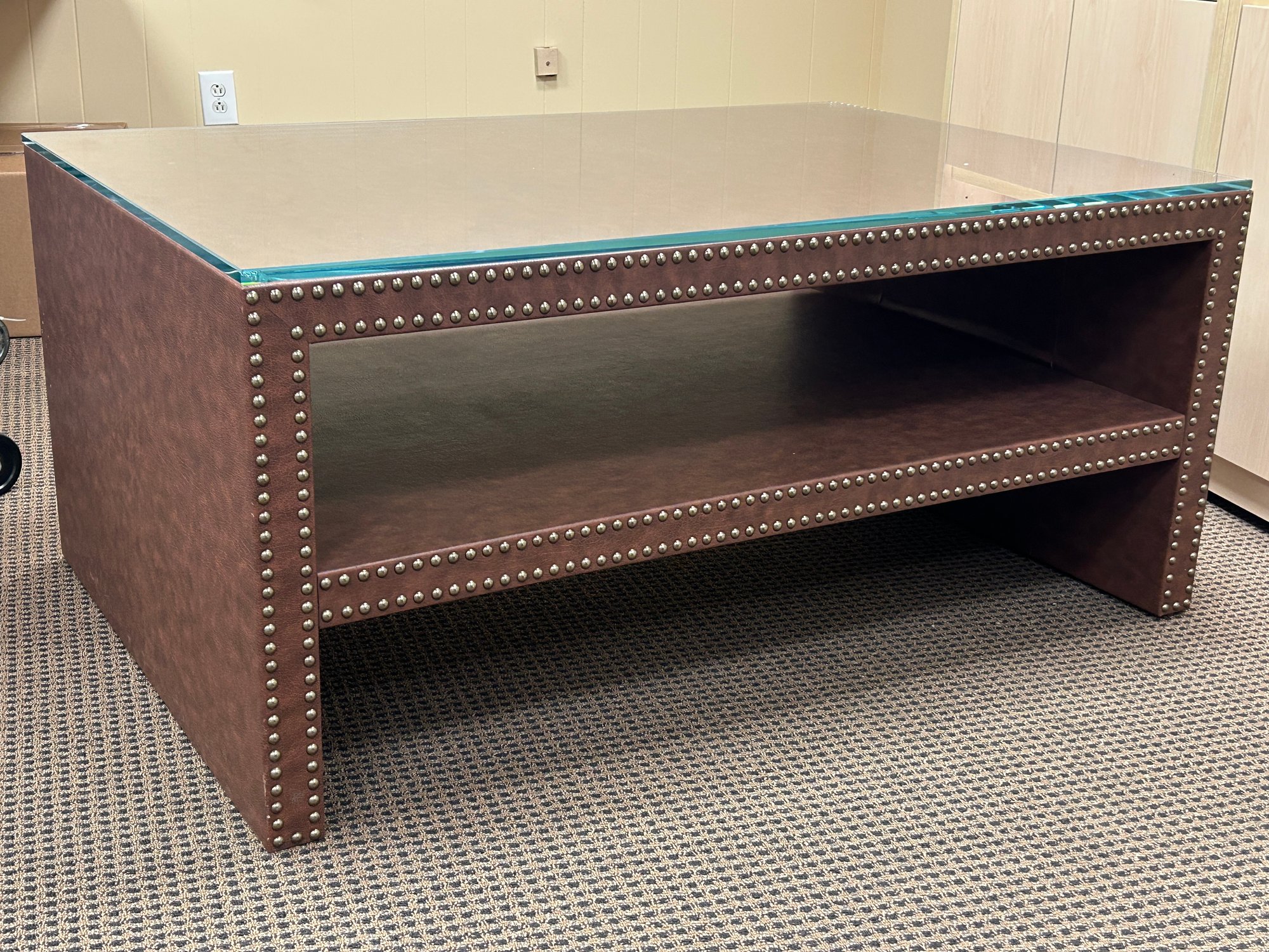 Leather Nailhead Trim Coffee Table With Glass Top #158610 ...