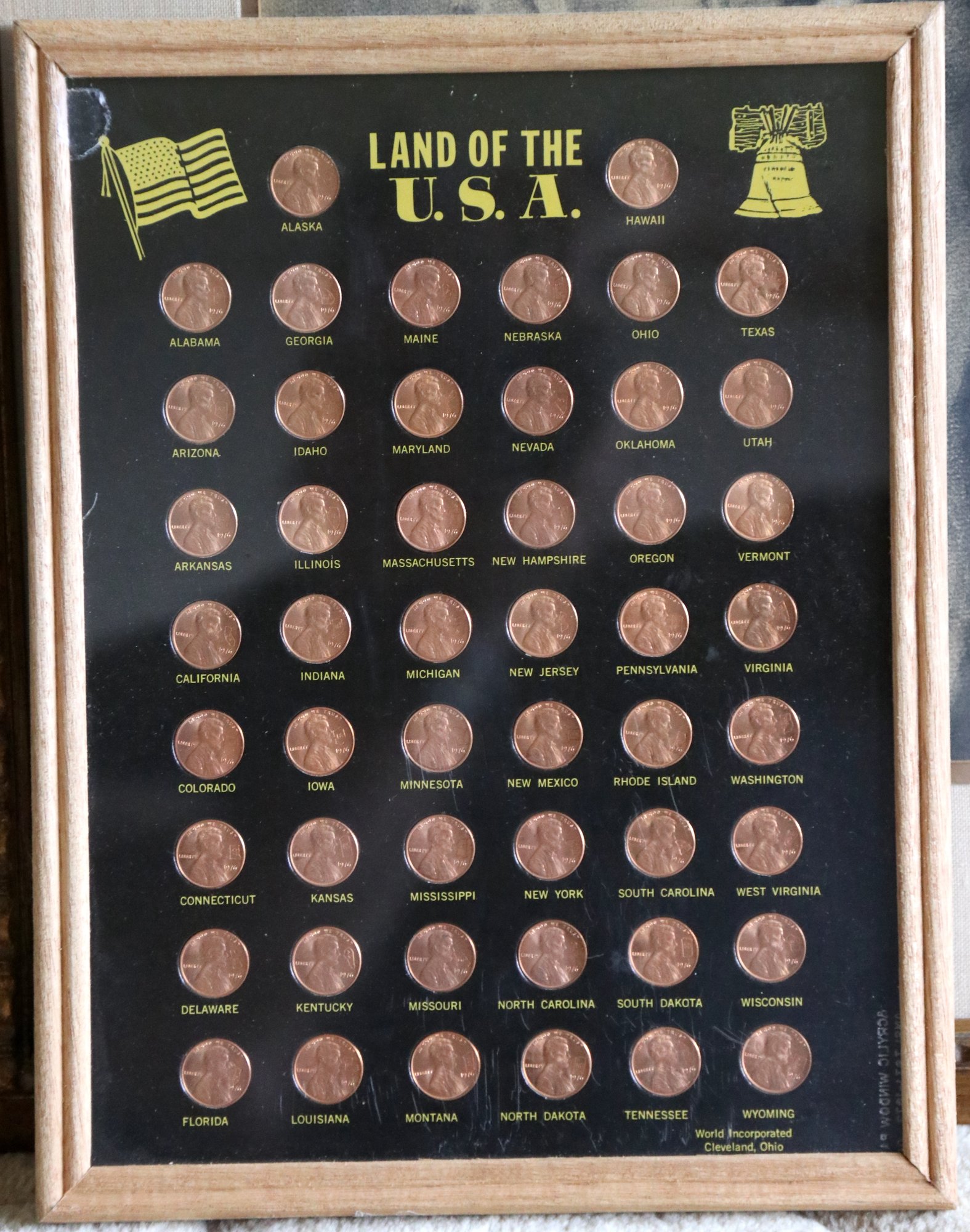 Land Of The USA 1976 Pennies Stamped With Each State And Framed ...