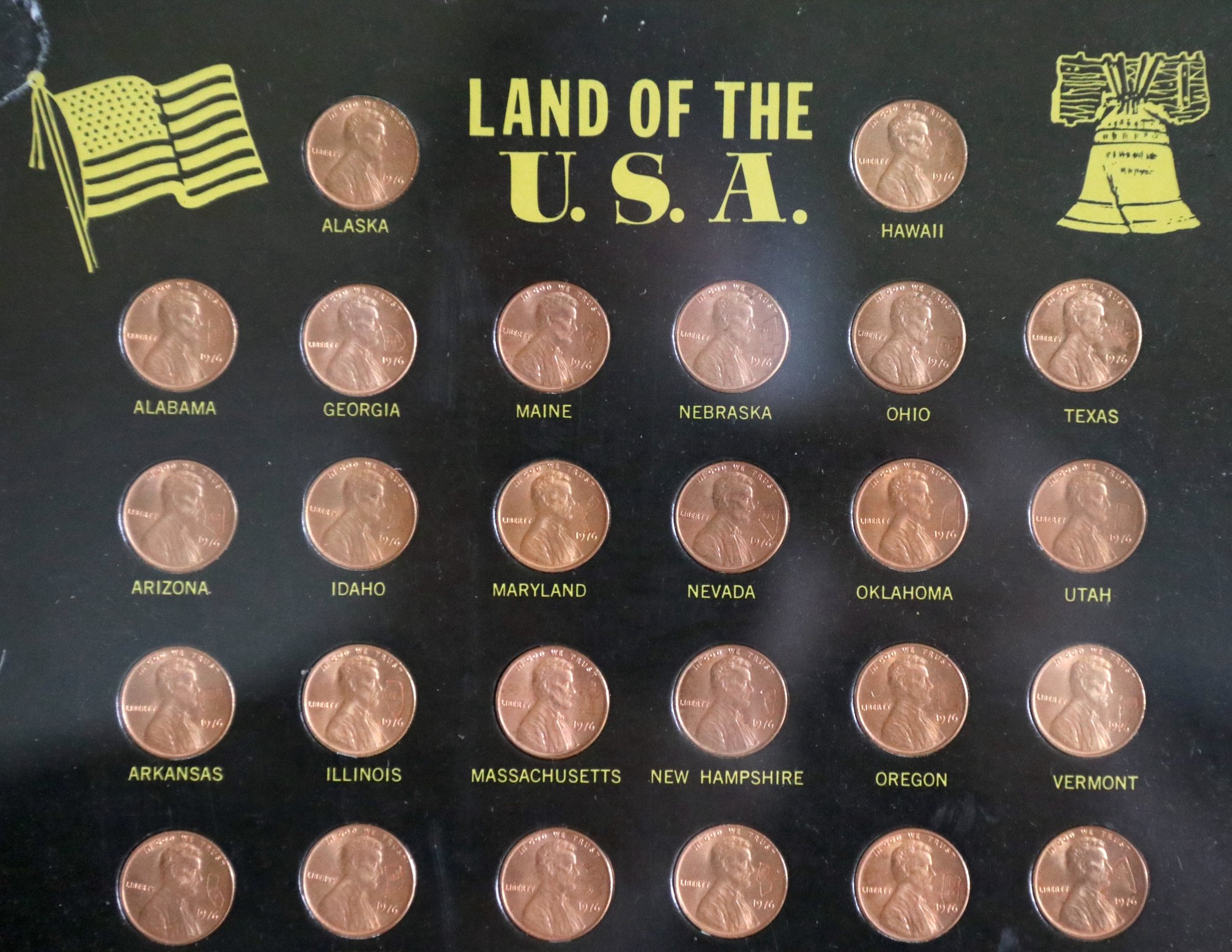 Land Of The USA 1976 Pennies Stamped With Each State And Framed ...