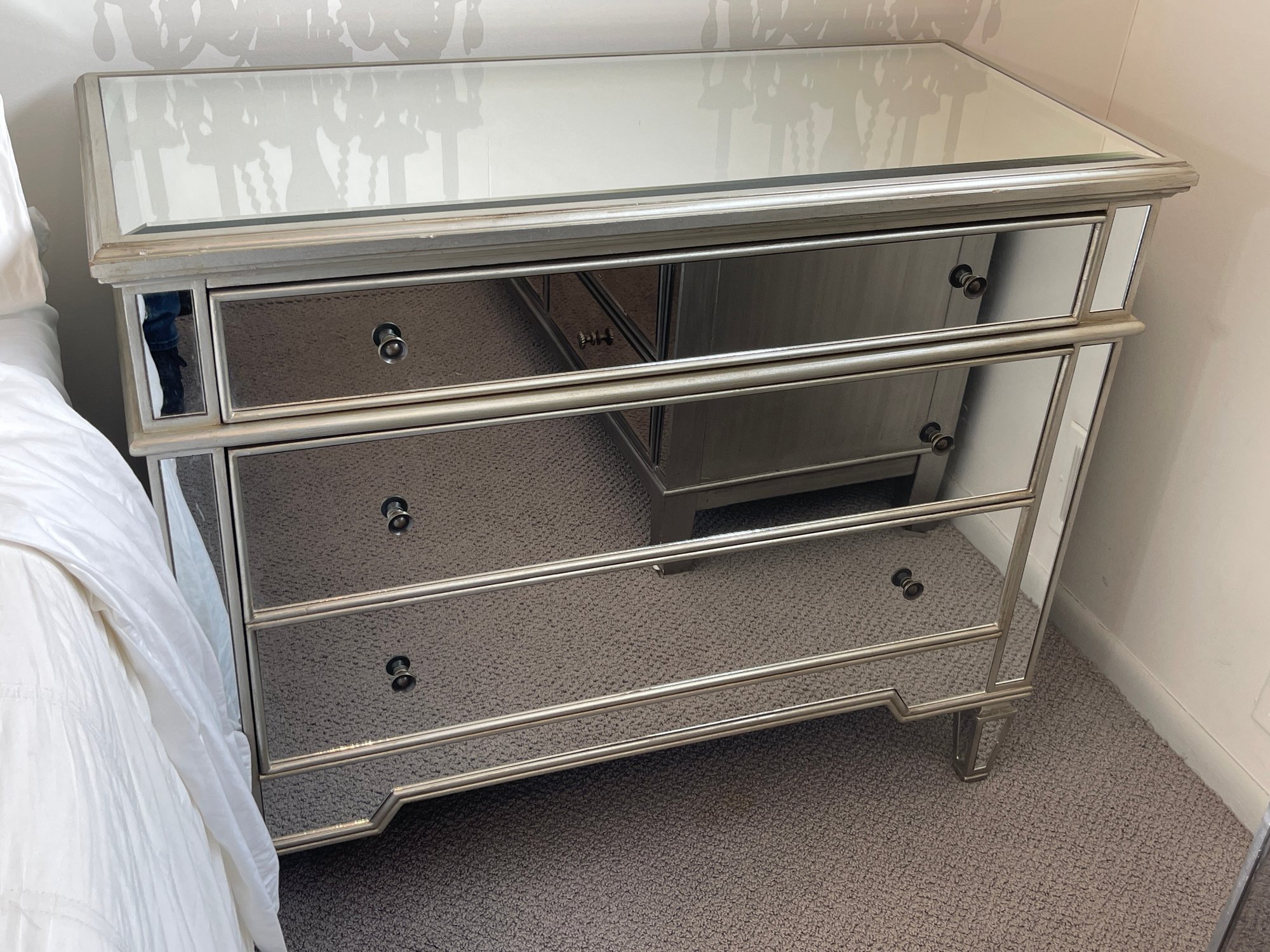 Elegant Mirrored Three-drawer Chest With A Sophisticated, Modern Design ...