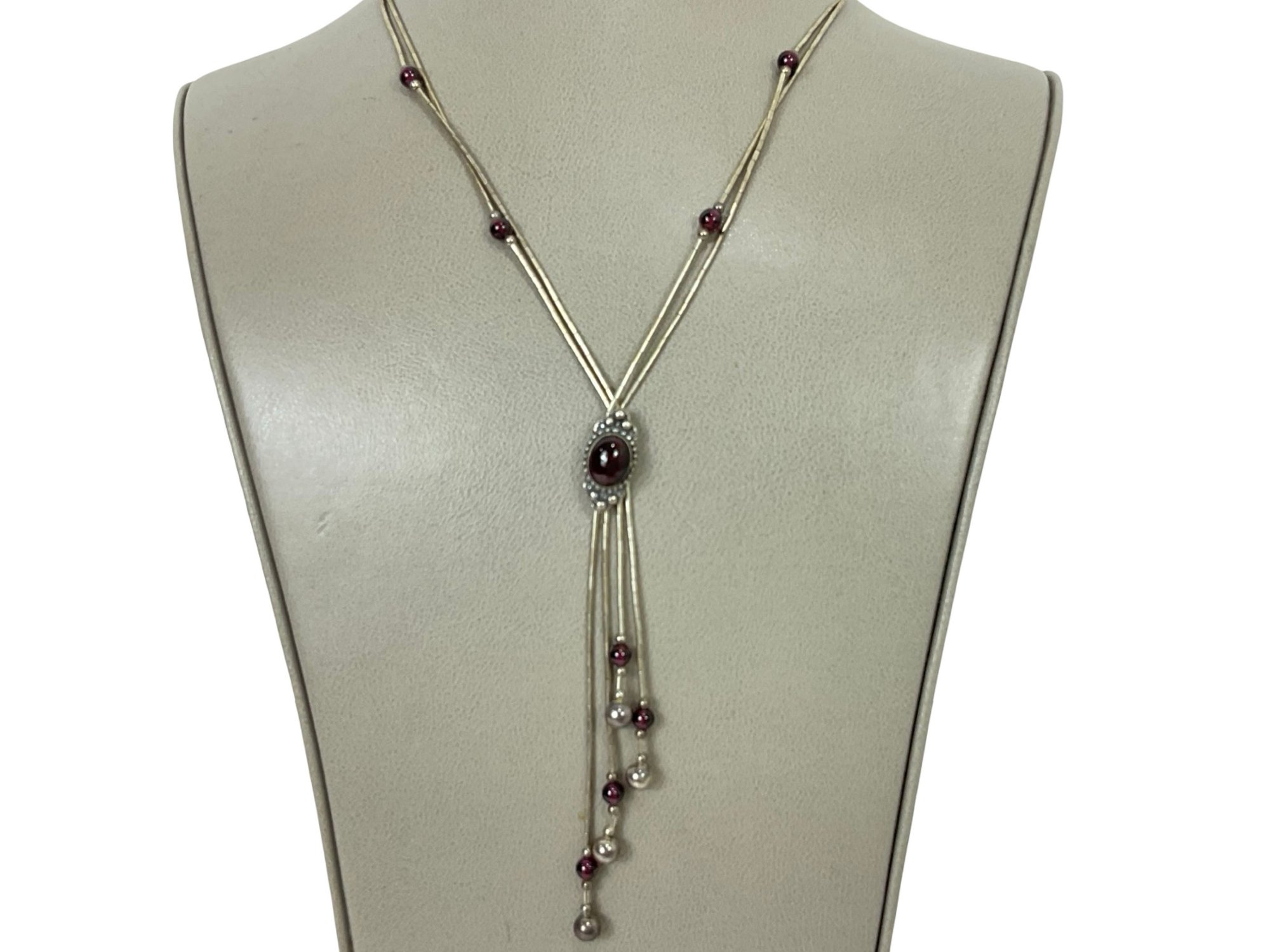 Sterling Silver Red Stone Drop Necklace #166584 | Auctionninja.com