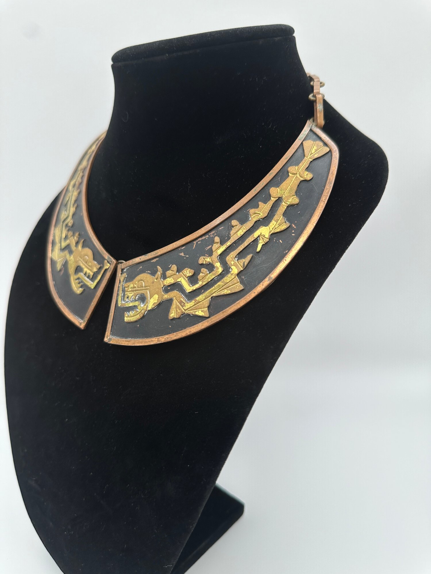 Antique Large Copper & Brass Mixed Metal Mexican Mayan Collar Necklace ...