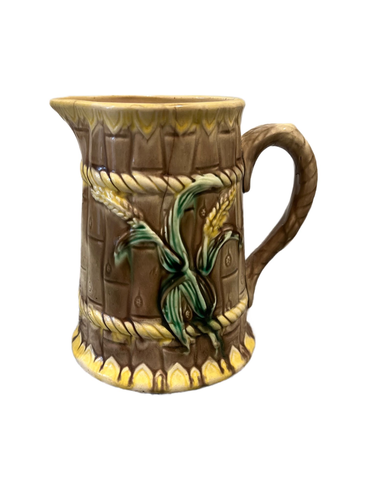 Antique Majolica Pitcher Wood Grain Wheat Stalks & Rope Circa 1875 ...