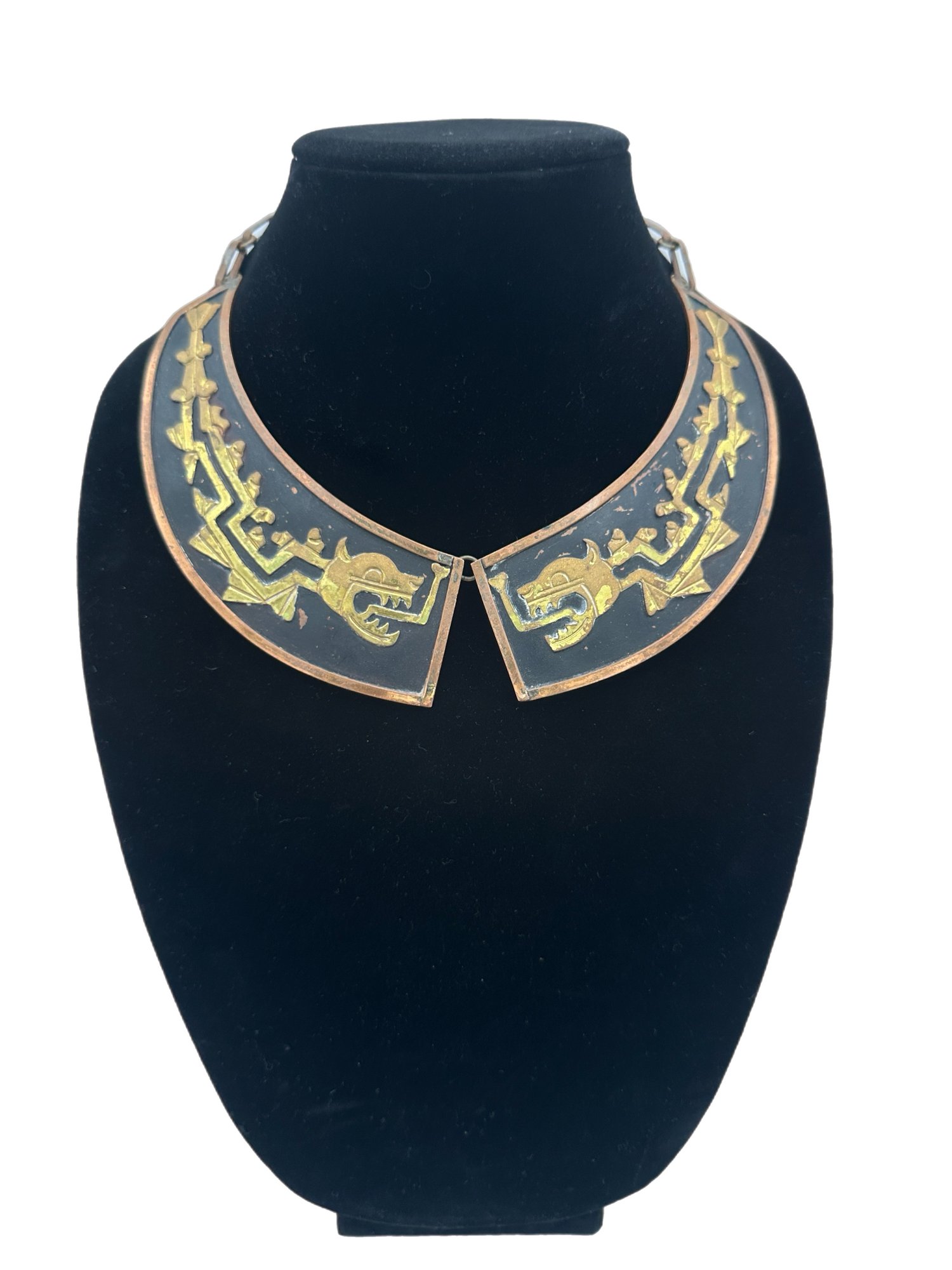 Antique Large Copper & Brass Mixed Metal Mexican Mayan Collar Necklace ...
